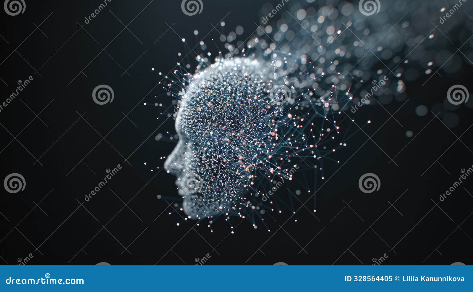 A Human Face Dissolves into a Cloud of Data Particles, Illustrating the ...
