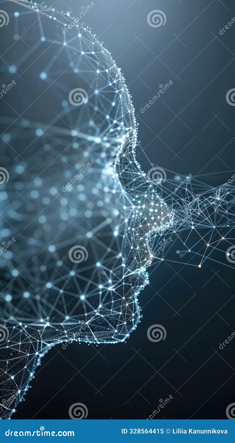 A Human Face Dissolves into a Cloud of Data Particles, Illustrating the ...