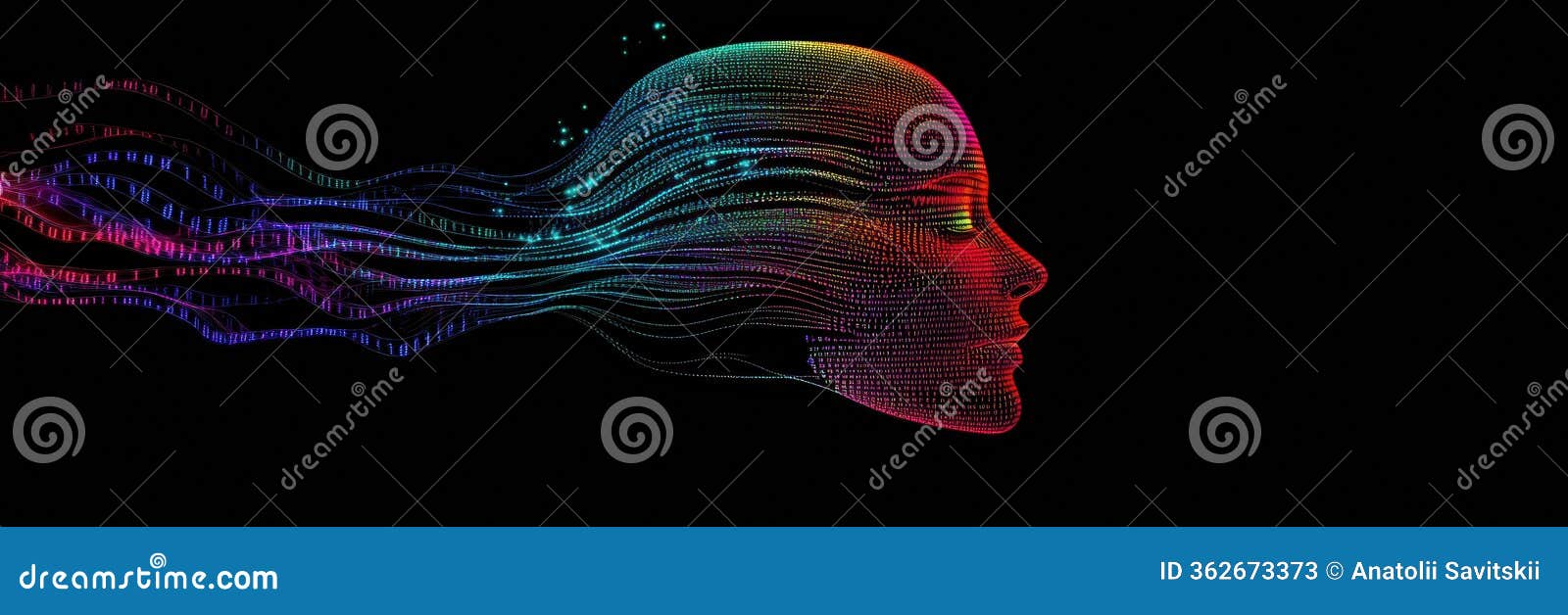 Human Face Dissolving into Binary Code, Representing the Fusion of ...