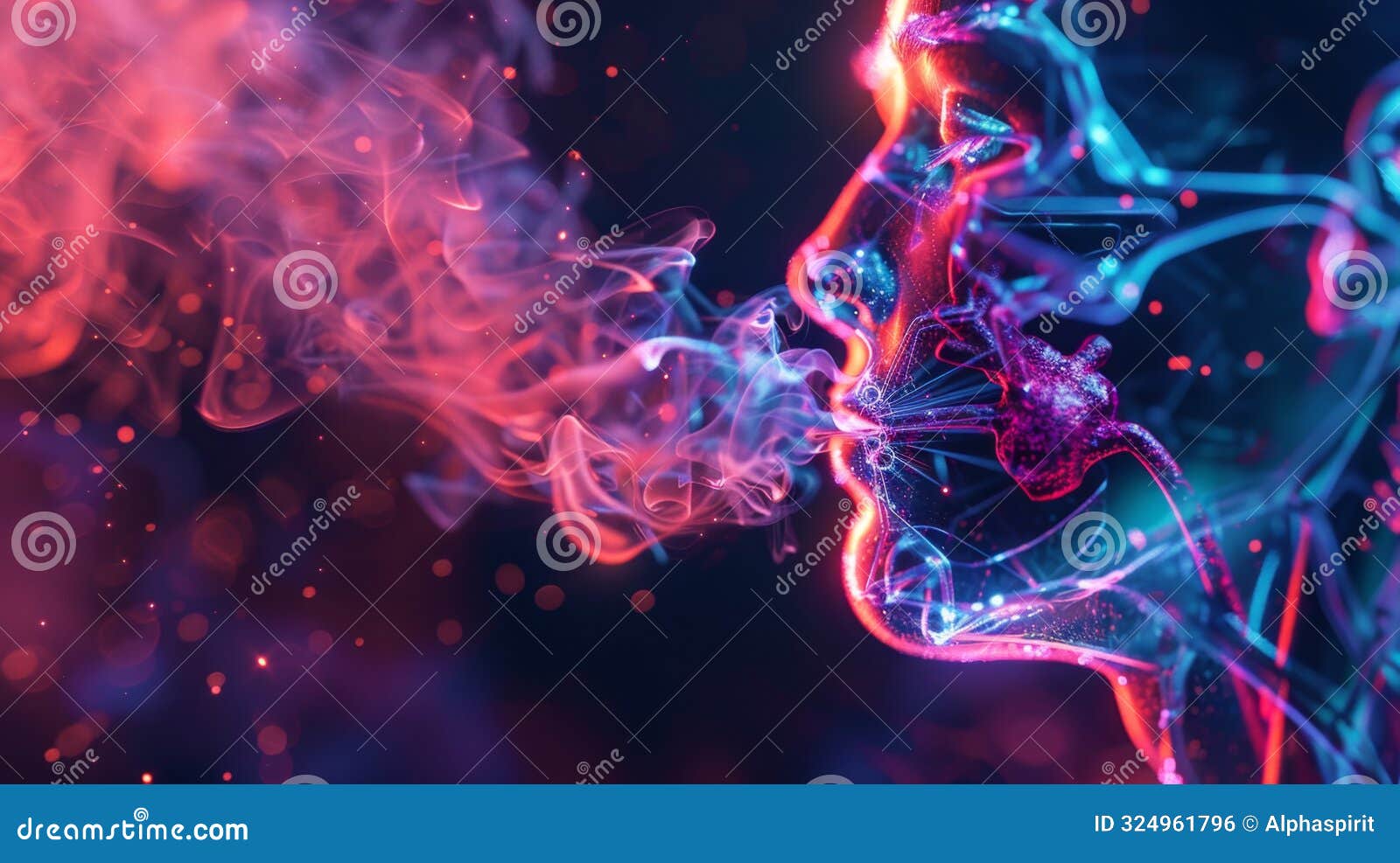 Human Face Emerging from Abstract Smoke and Particles Background Stock ...