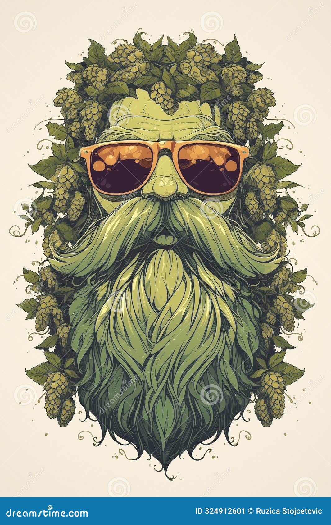 Human Face with Green Hops Cones with Leaves Ai Illustration Stock ...