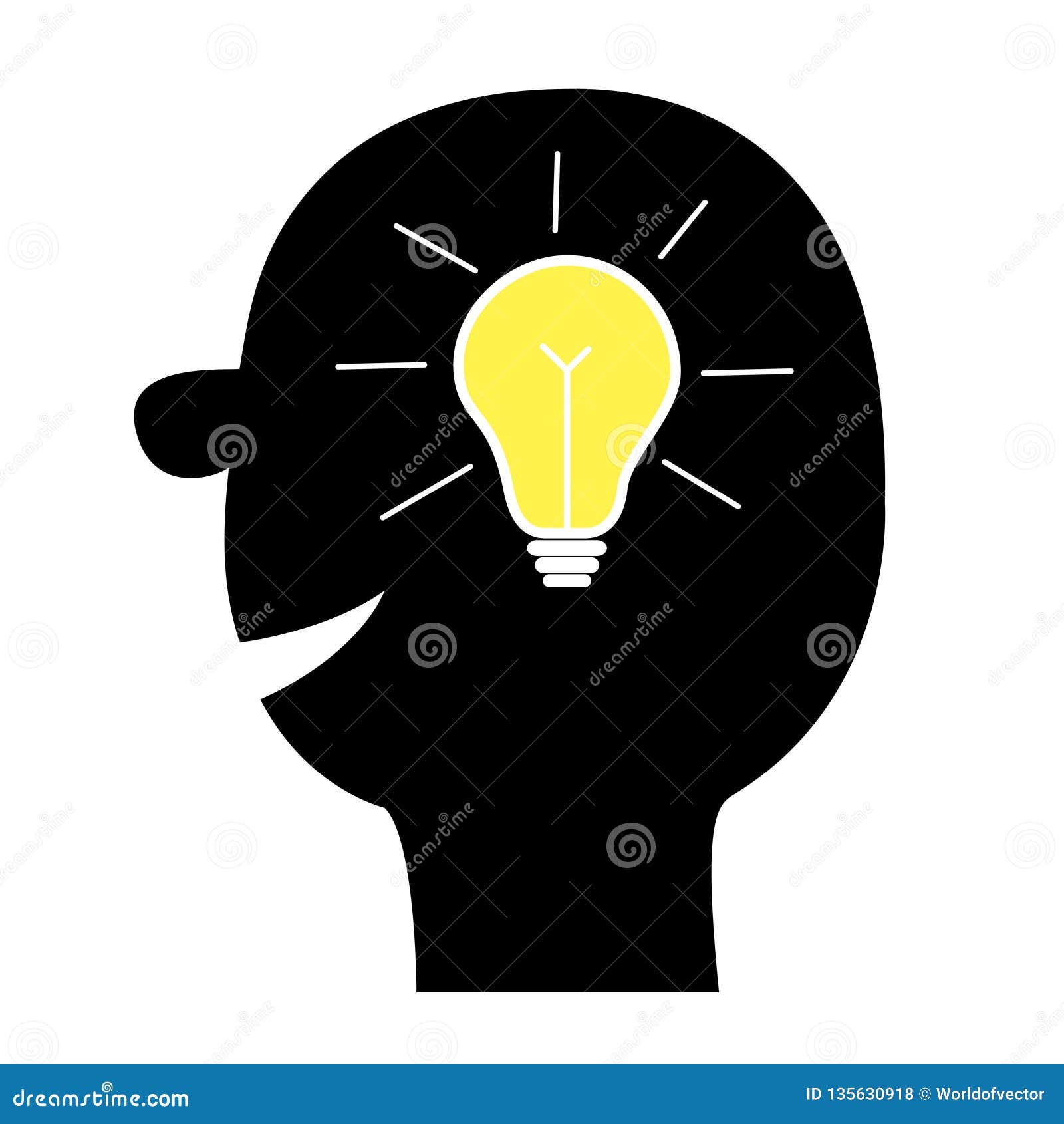 Human Face Icon. Black Silhouette. Idea Light Bulb in the Head Inside ...