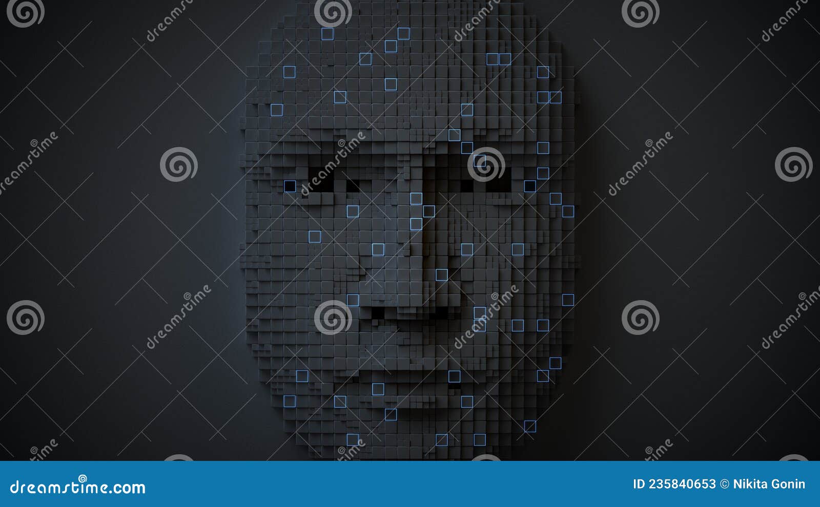Human Face Made of Black Pixels 3D Render Stock Illustration ...
