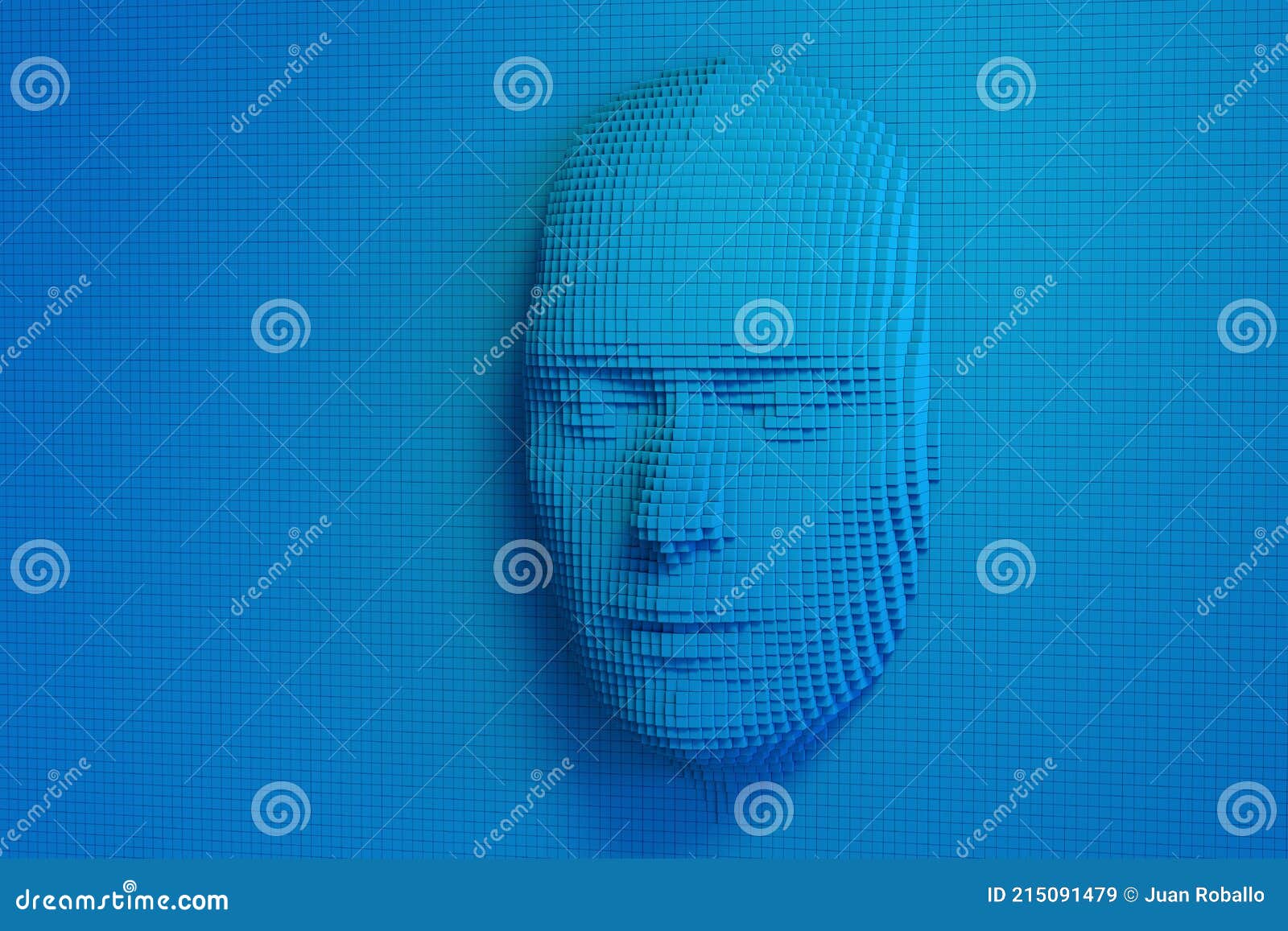 Human Face Made Up of Blue Cubes. Artificial Intelligence Concept Stock ...
