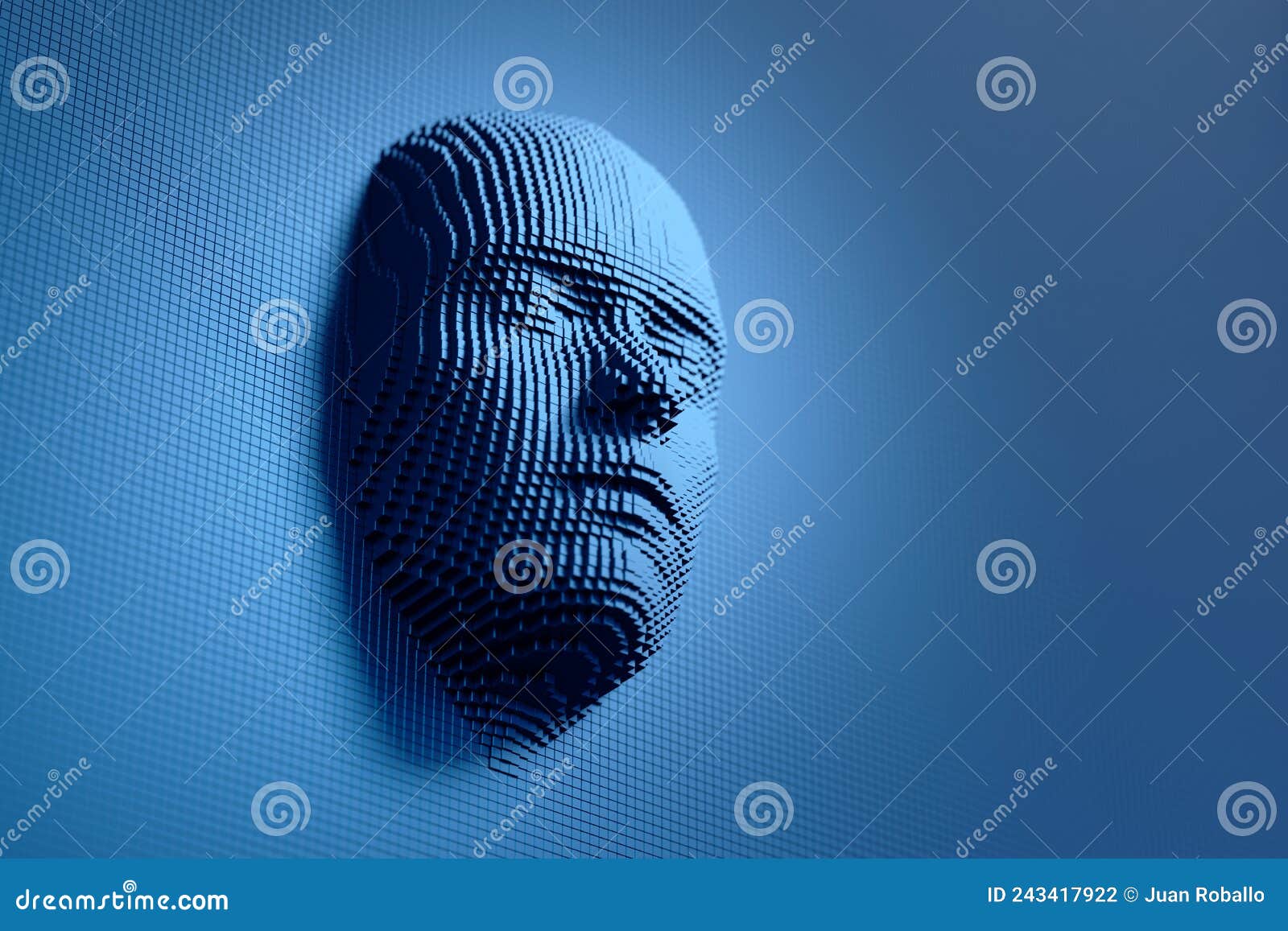 Human Face Made Up of Blue Cubes. Artificial Intelligence Concept Stock ...