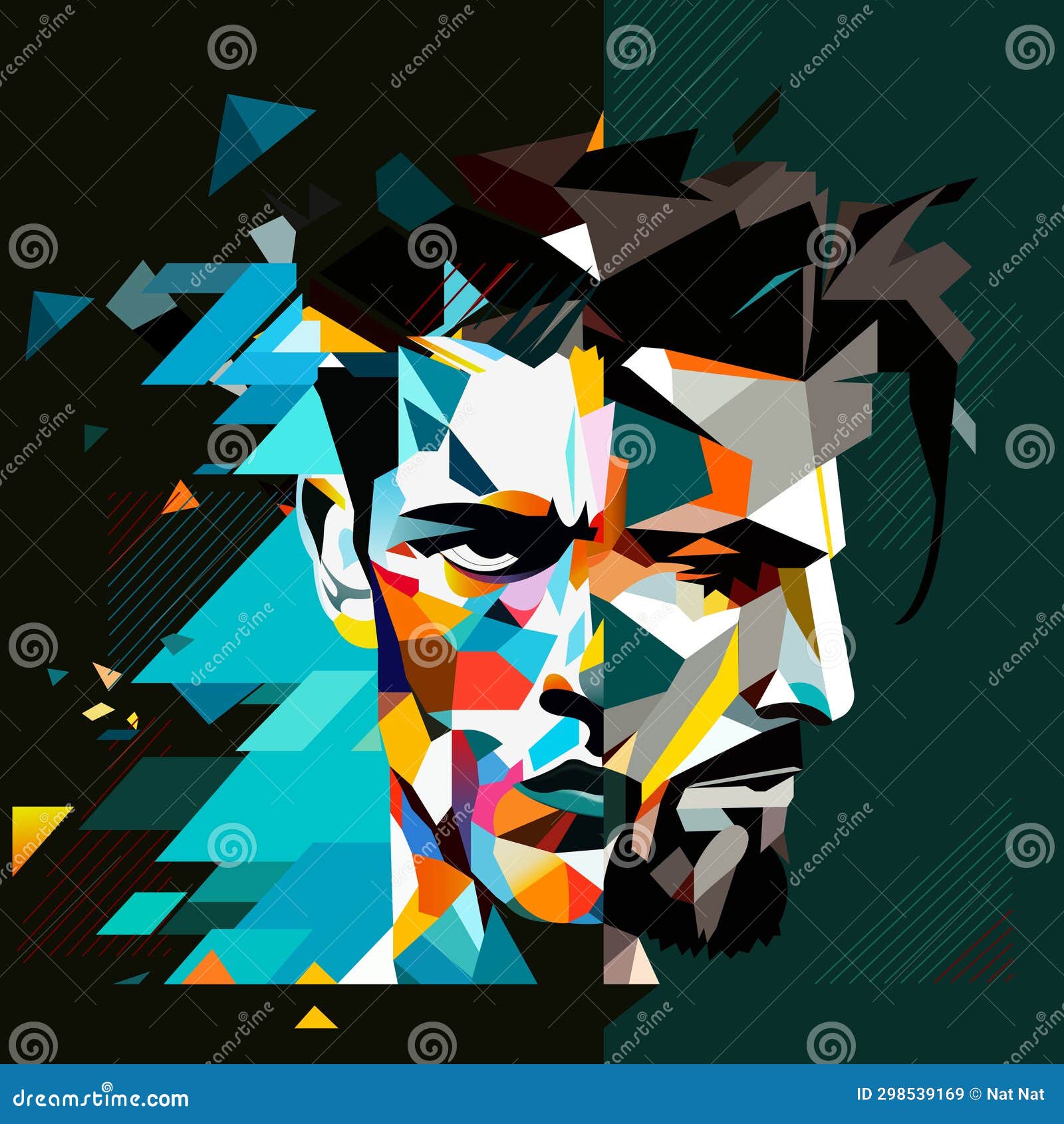 Human Face of a Man in an Abstract Style, Cubic Portrait Drawing for ...