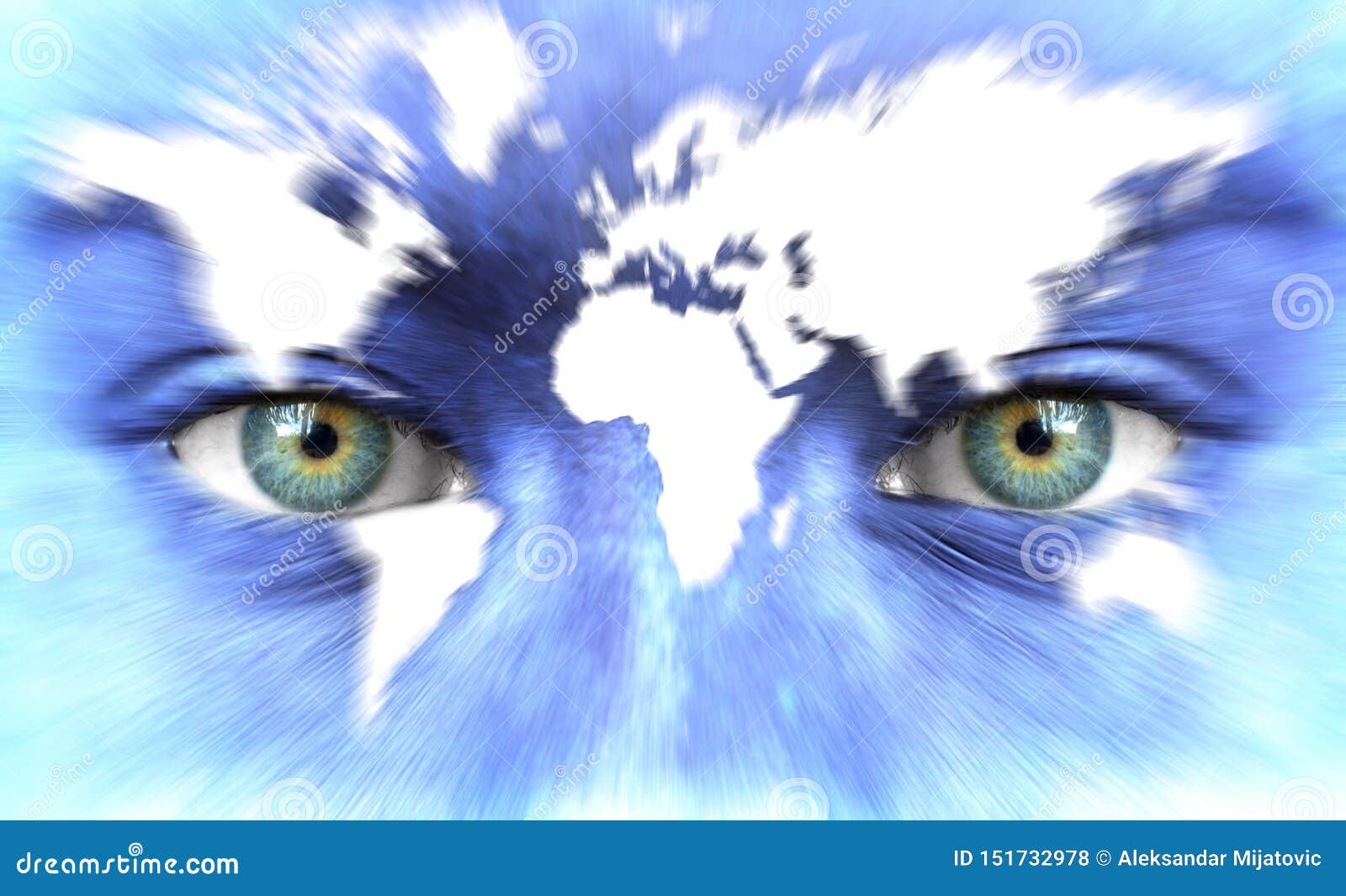 Human Face with Map of World - Speed of Life Concept Stock Photo ...