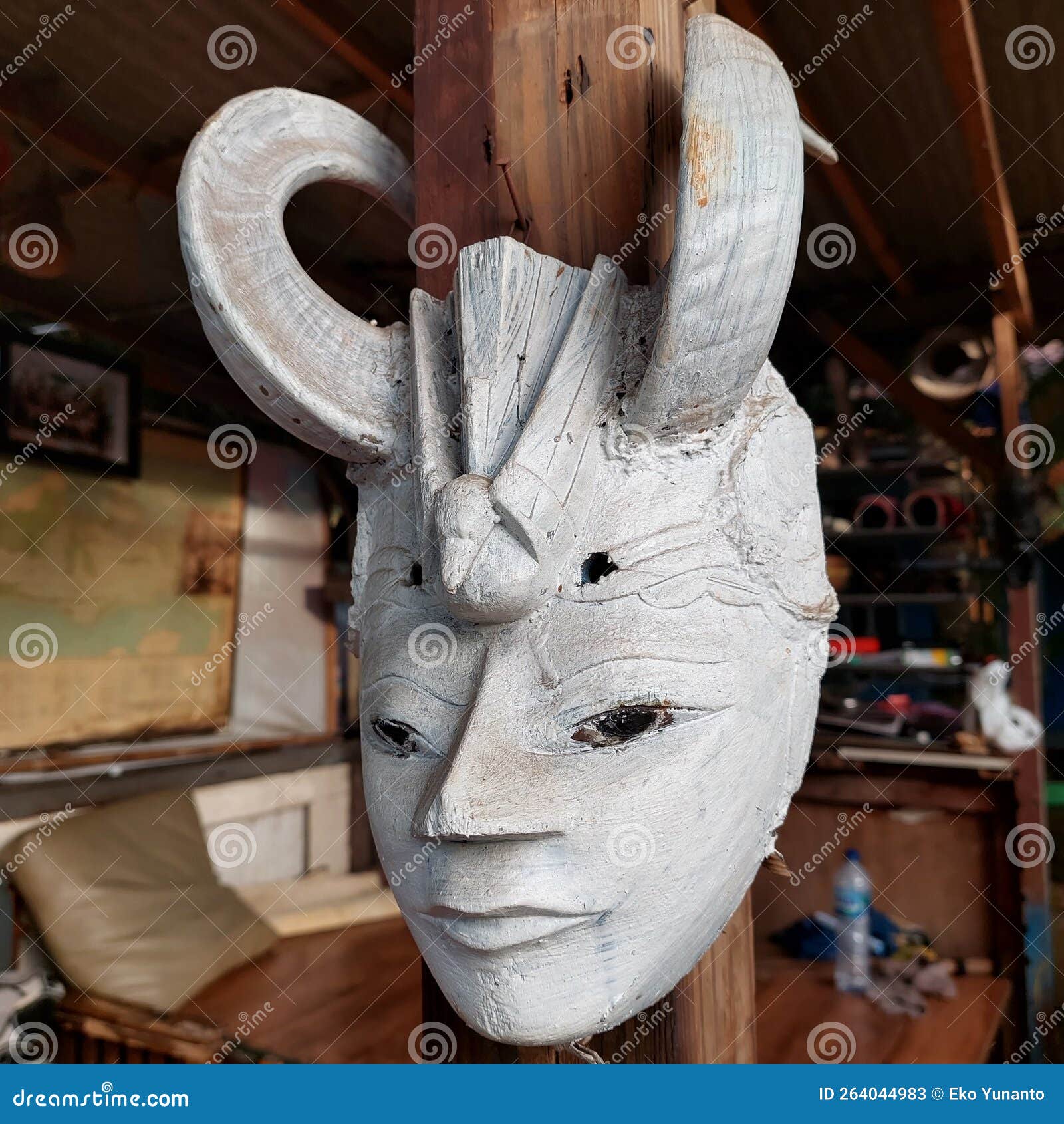 Human face mask with horns stock image. Image of mythology - 264044983