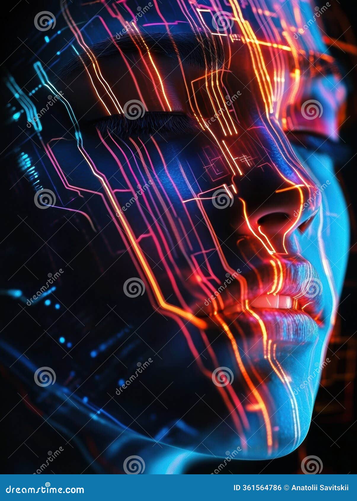 Human Face Merges with Glowing Digital Circuits in Striking Visual ...