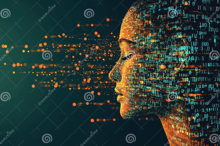 Human Face Outline Transitions into Binary Code, Illustrating the ...