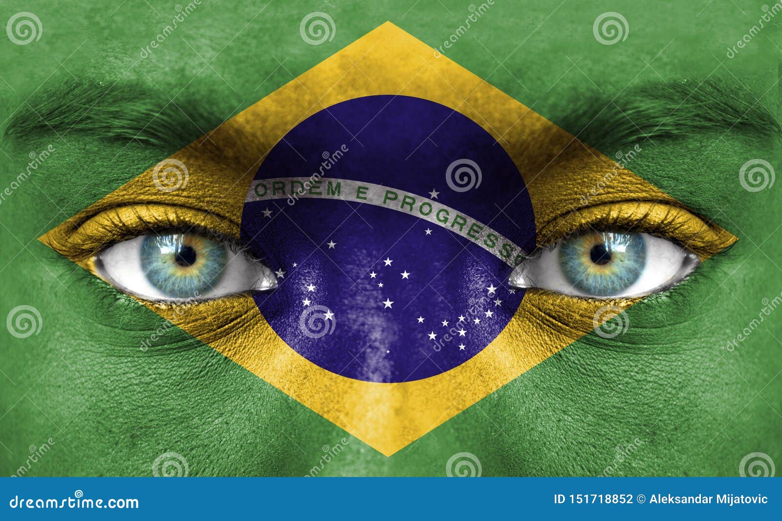 Human Face Painted with Flag of Brazil Stock Photo - Image of person ...