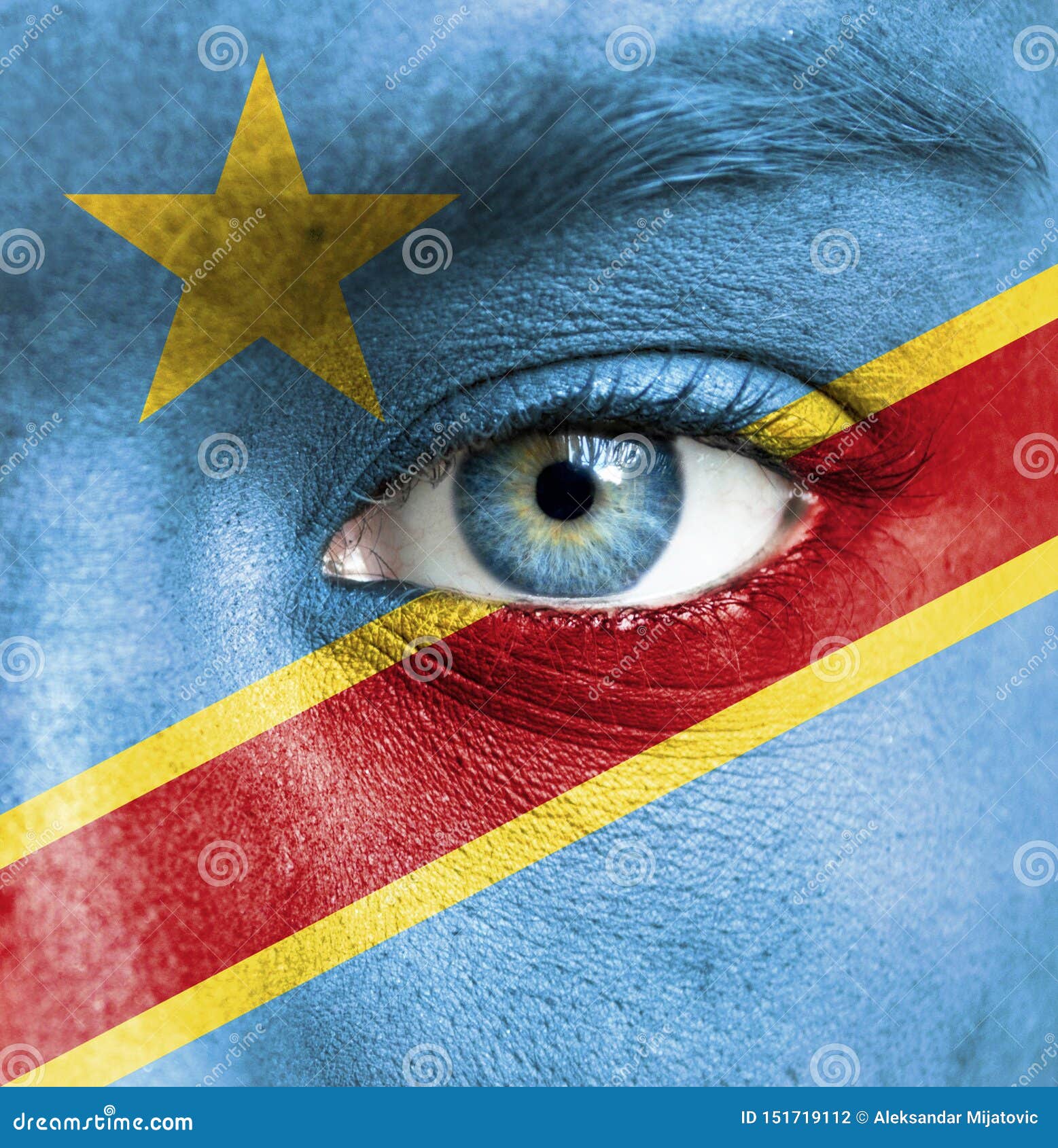Human Face Painted with Flag of Democratic Republic of Congo Stock ...