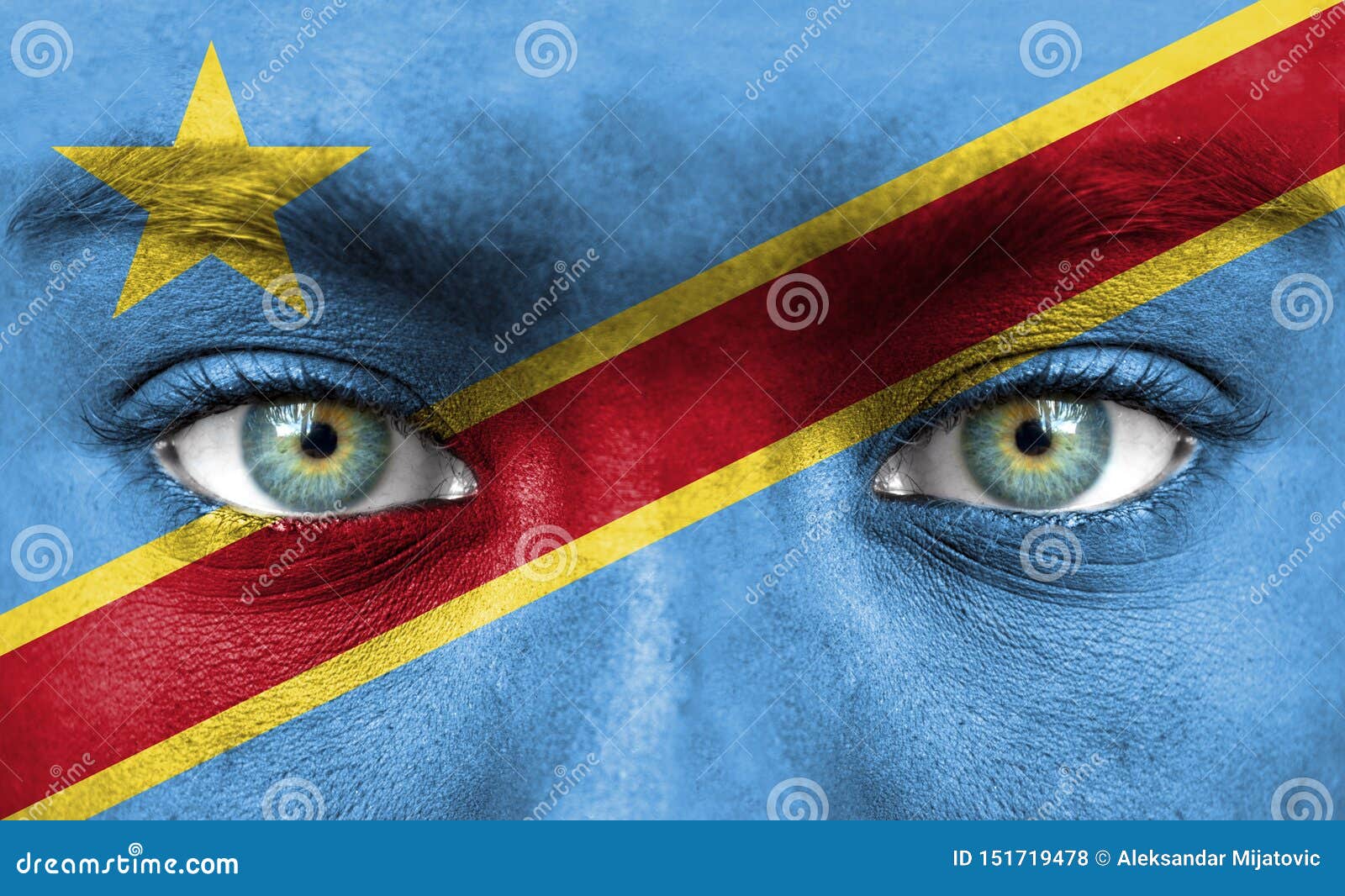 Human Face Painted with Flag of Democratic Republic of Congo Stock ...