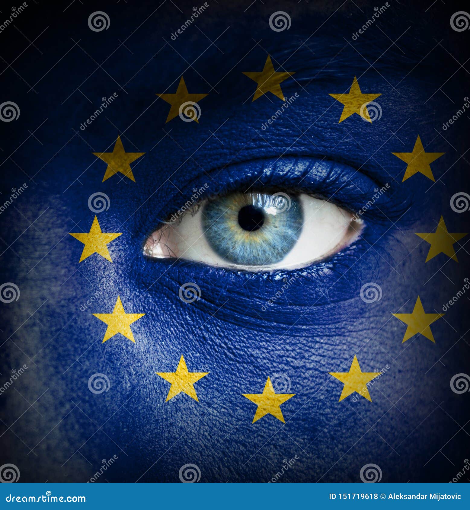 Human Face Painted with Flag of European Union Stock Photo - Image of ...