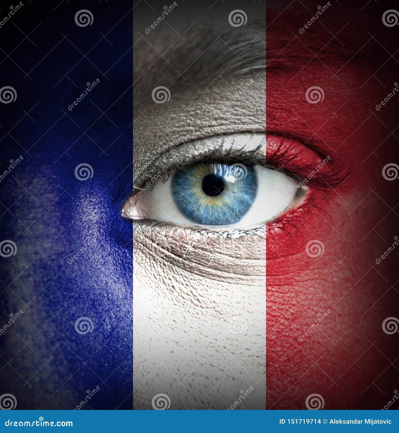 Human Face Painted with Flag of France Stock Photo - Image of football ...
