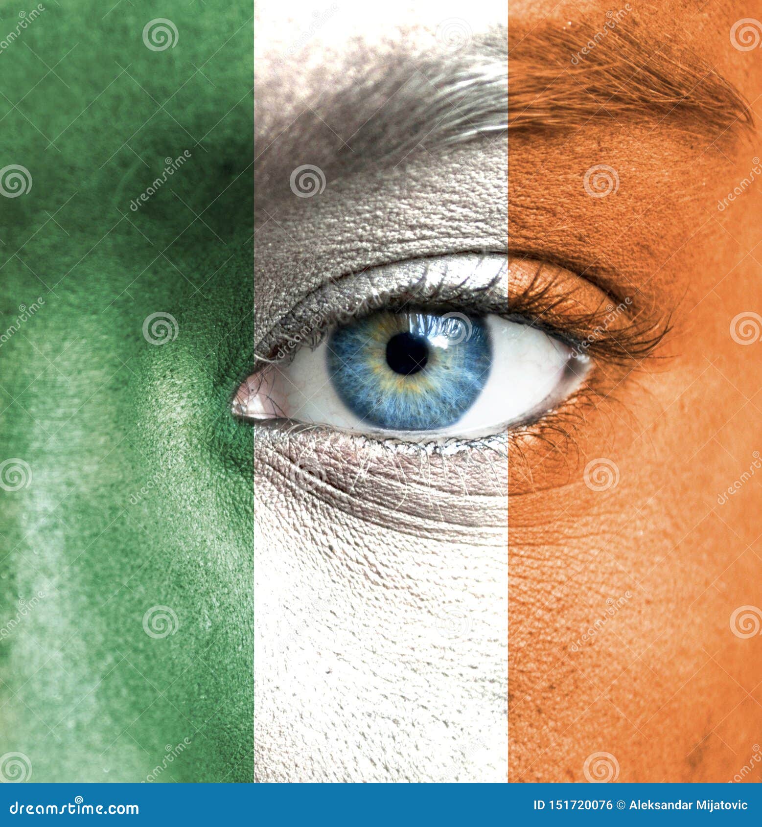 Human Face Painted with Flag of Ireland Stock Photo - Image of ...