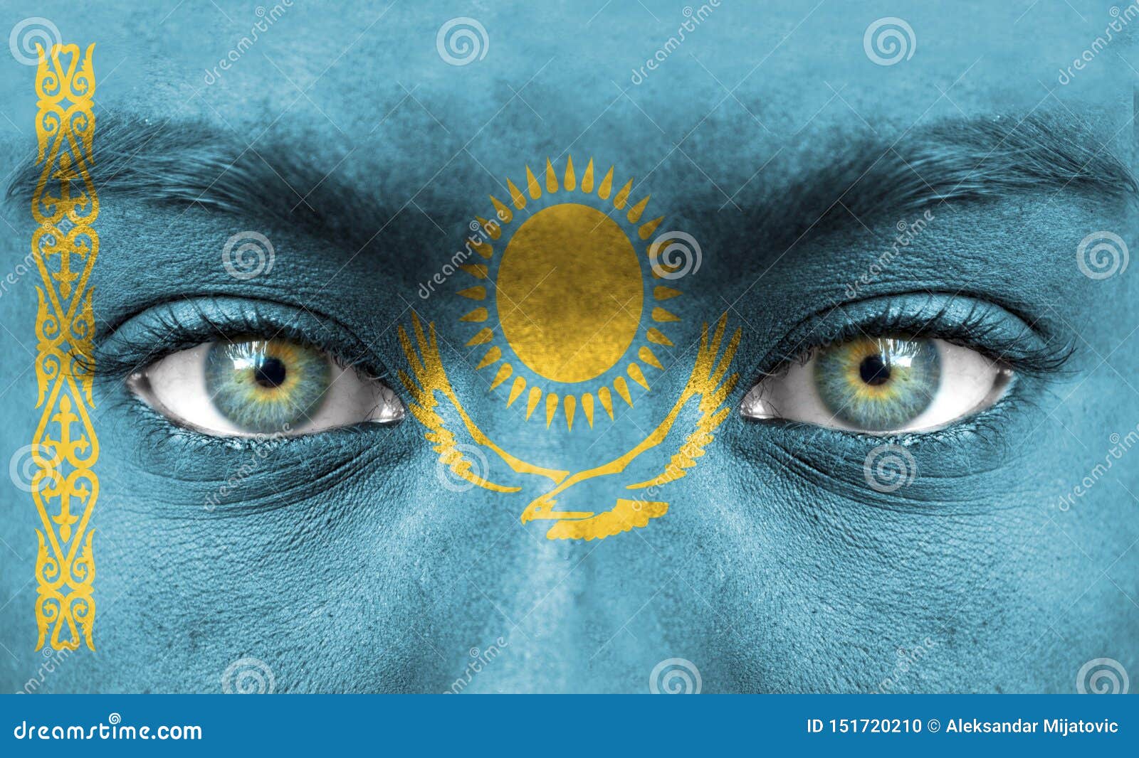 Human Face Painted with Flag of Kazakhstan Stock Photo - Image of face ...