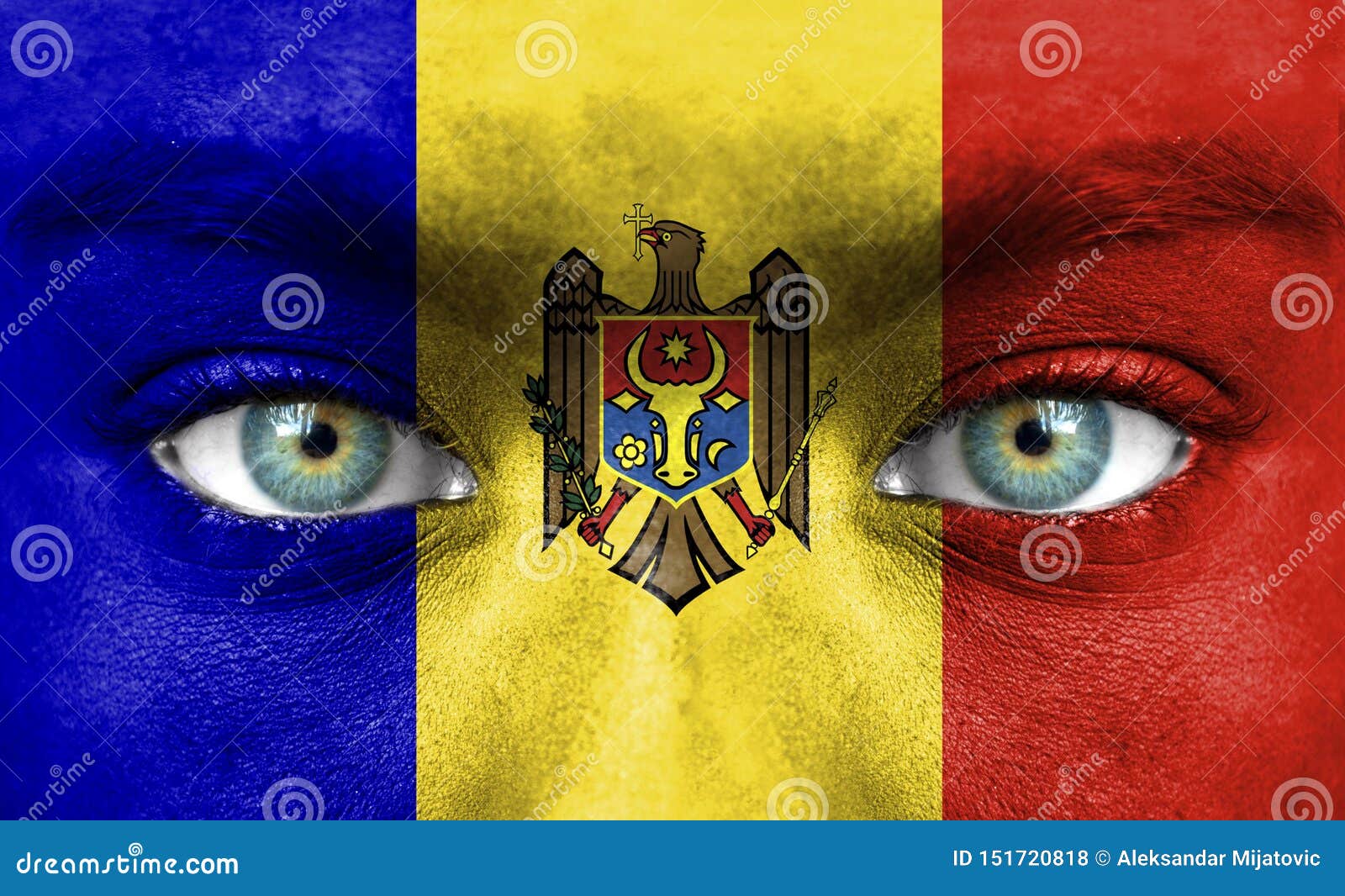 Human Face Painted with Flag of Moldova Stock Photo - Image of looking ...