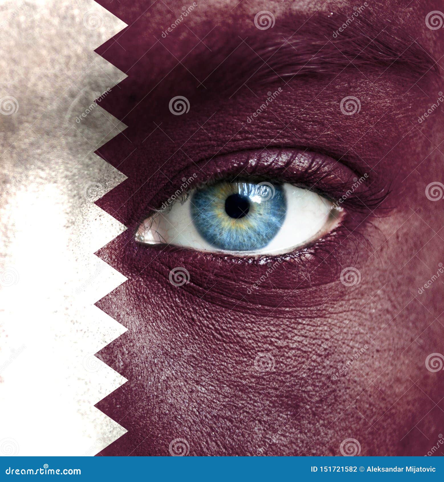 Human Face Painted with Flag of Qatar Stock Photo - Image of pride ...