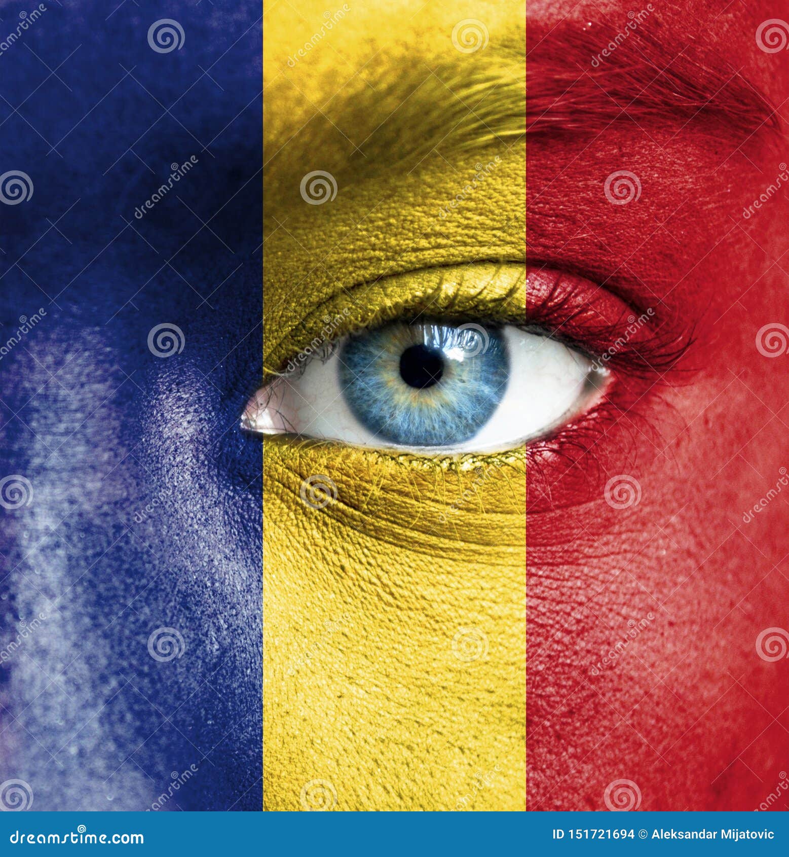 Human Face Painted with Flag of Romania Stock Photo - Image of adult ...
