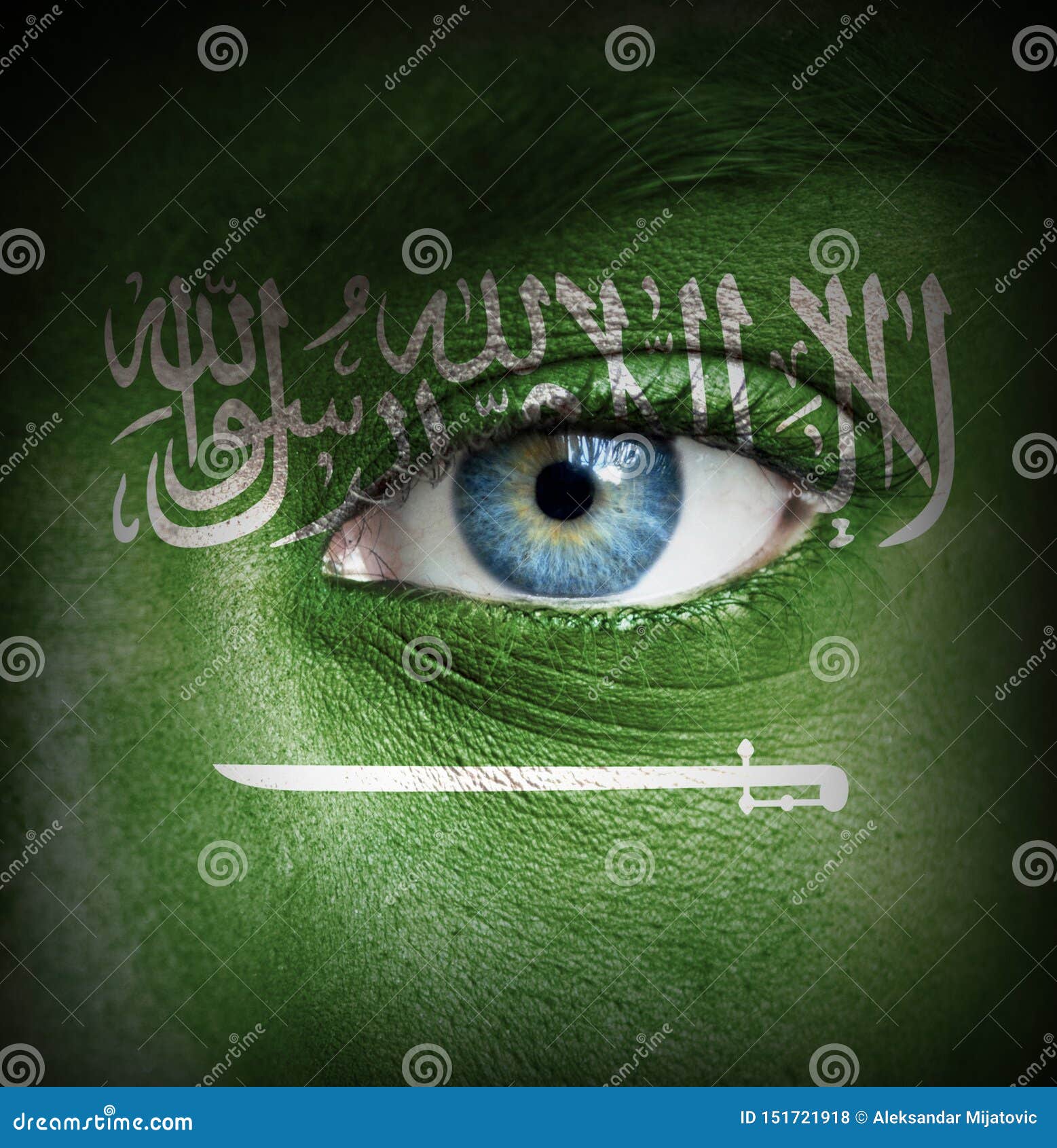 Human Face Painted with Flag of Saudi Arabia Stock Photo - Image of ...
