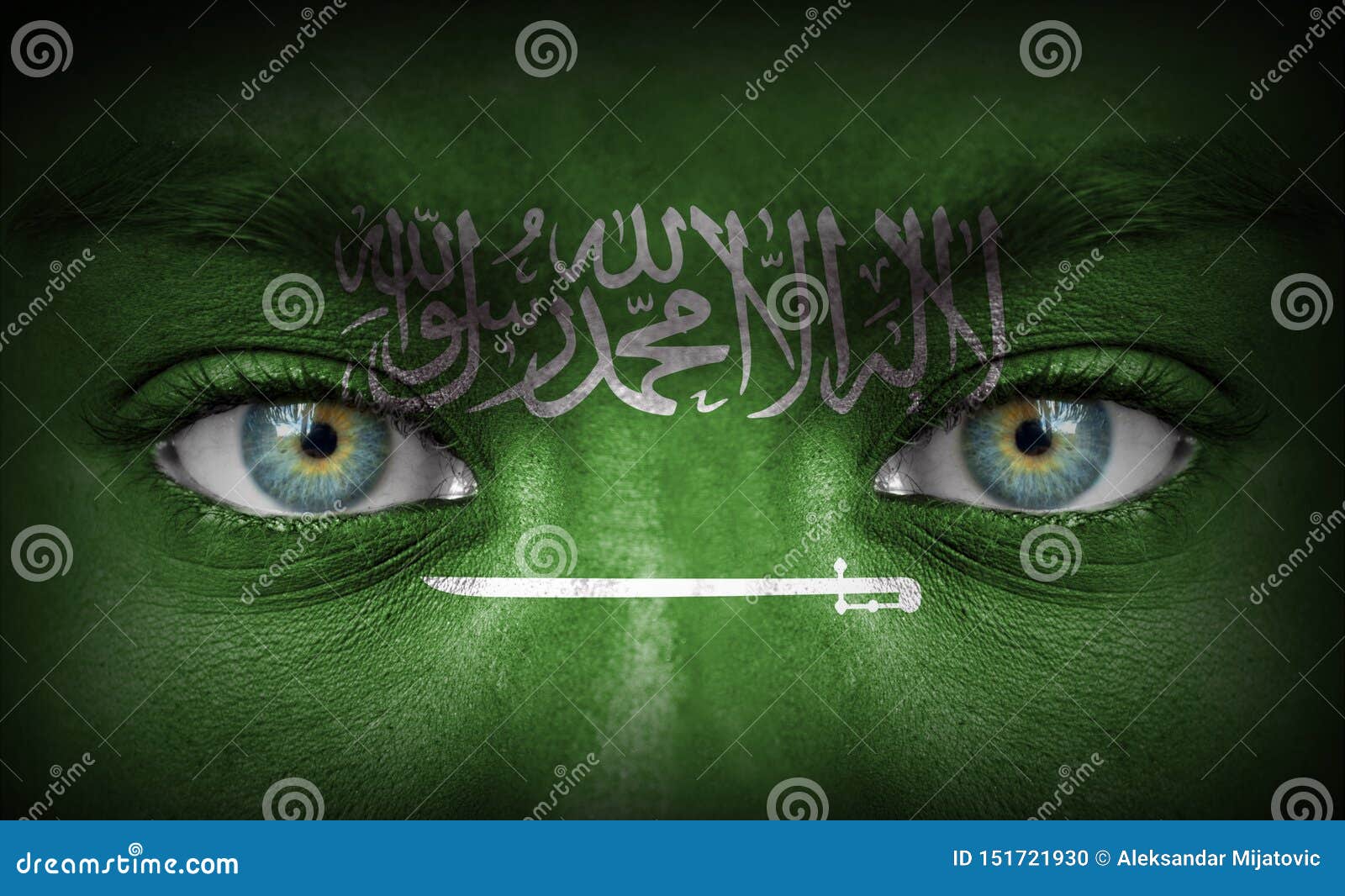 Human Face Painted with Flag of Saudi Arabia Stock Photo - Image of ...