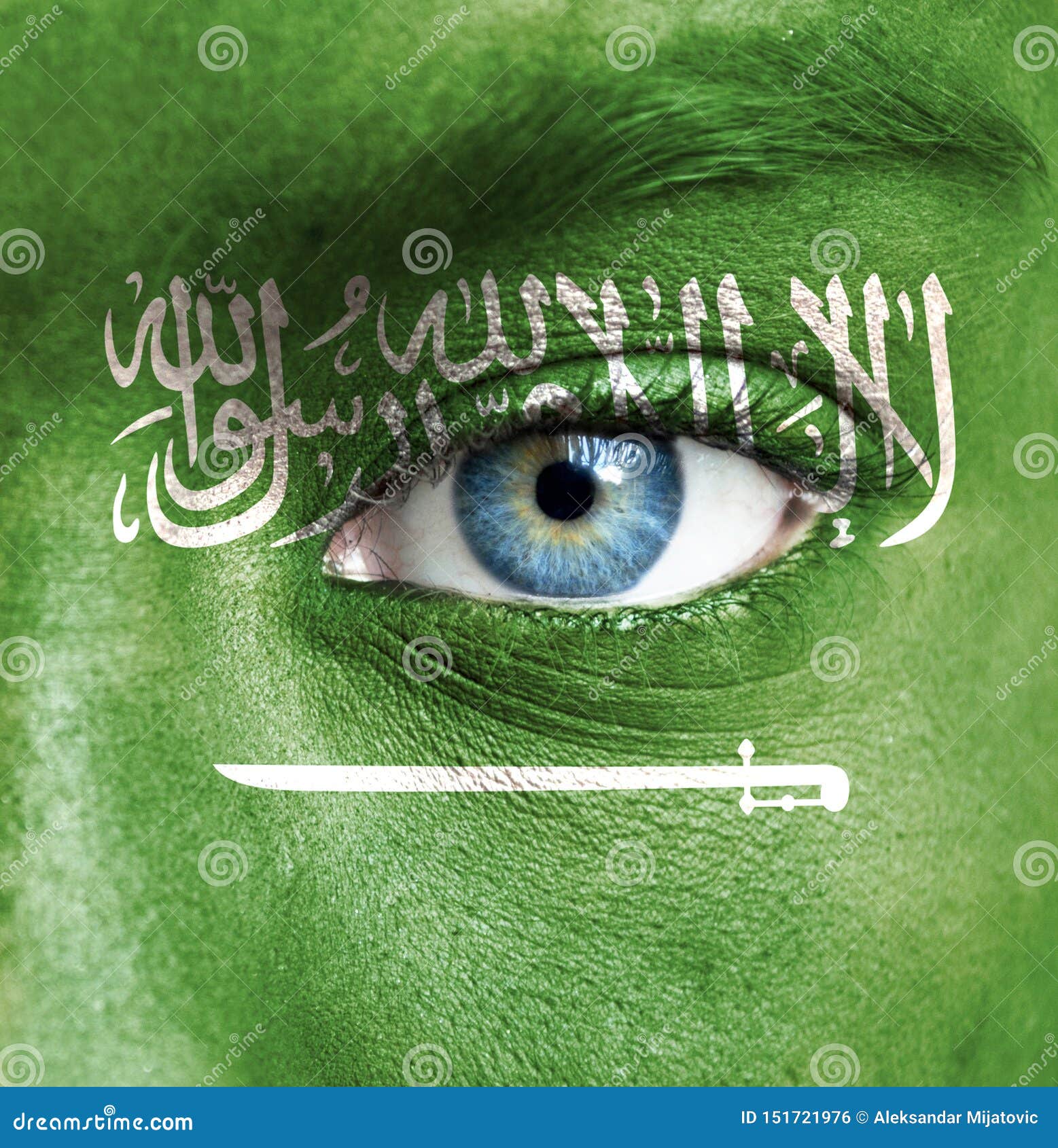 Human Face Painted with Flag of Saudi Arabia Stock Photo - Image of ...