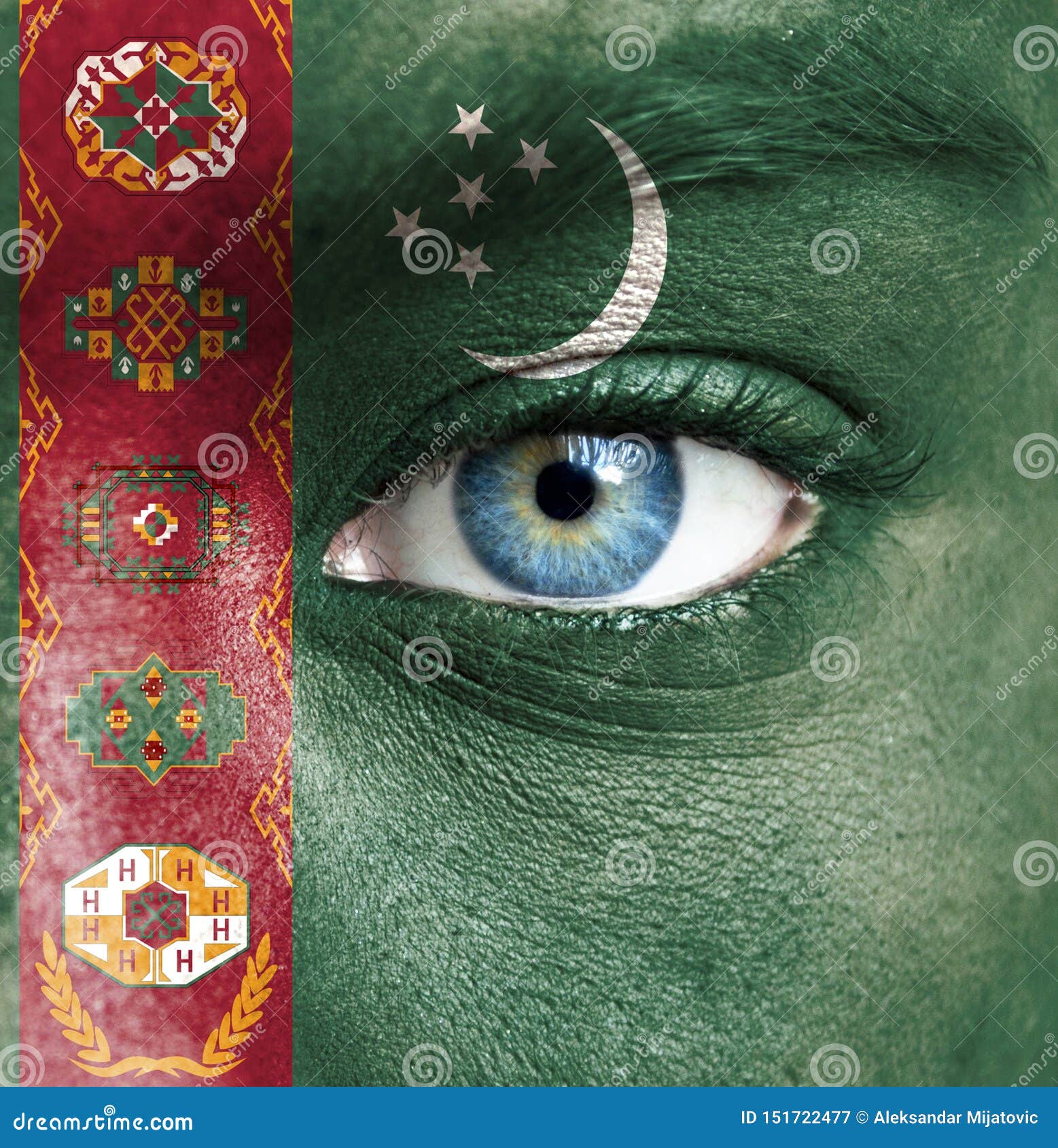 Human Face Painted with Flag of Turkmenistan Stock Image - Image of ...