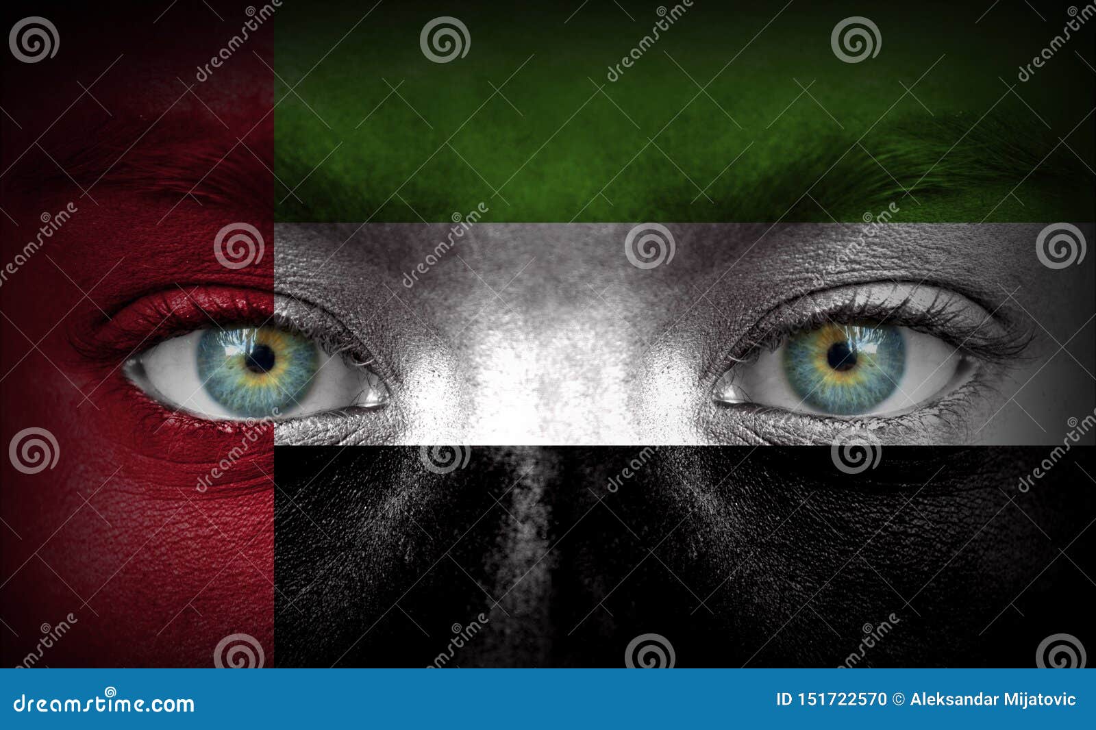 Human Face Painted with Flag of United Arab Emirates Stock Photo ...