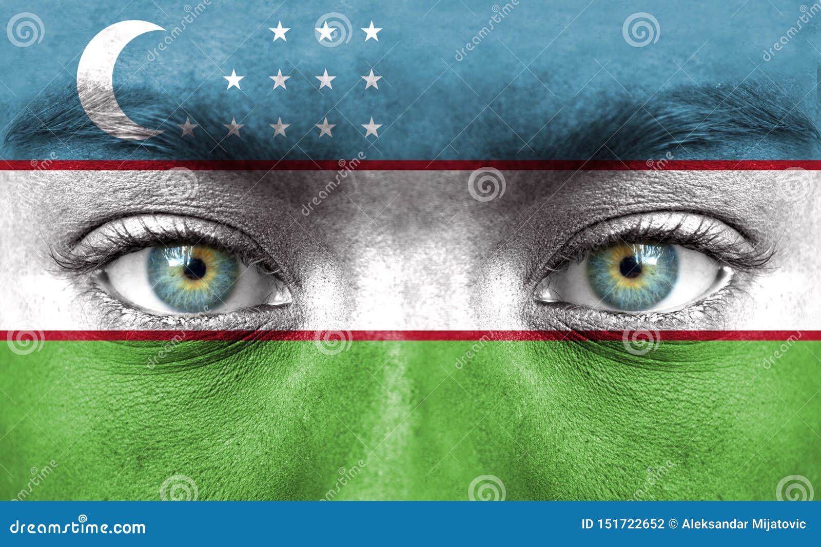 Human Face Painted with Flag of Uzbekistan Stock Photo - Image of human ...
