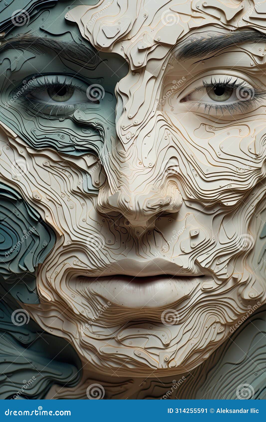 Human Face Portrait in Style of Topographical Map. Ai Generative Stock ...
