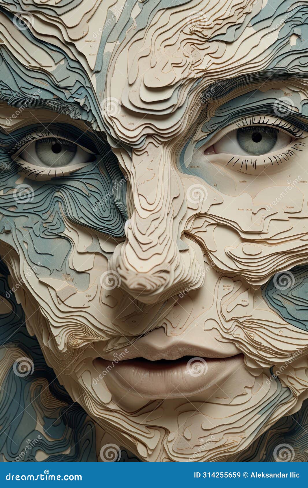 Human Face Portrait in Style of Topographical Map. Ai Generative Stock ...