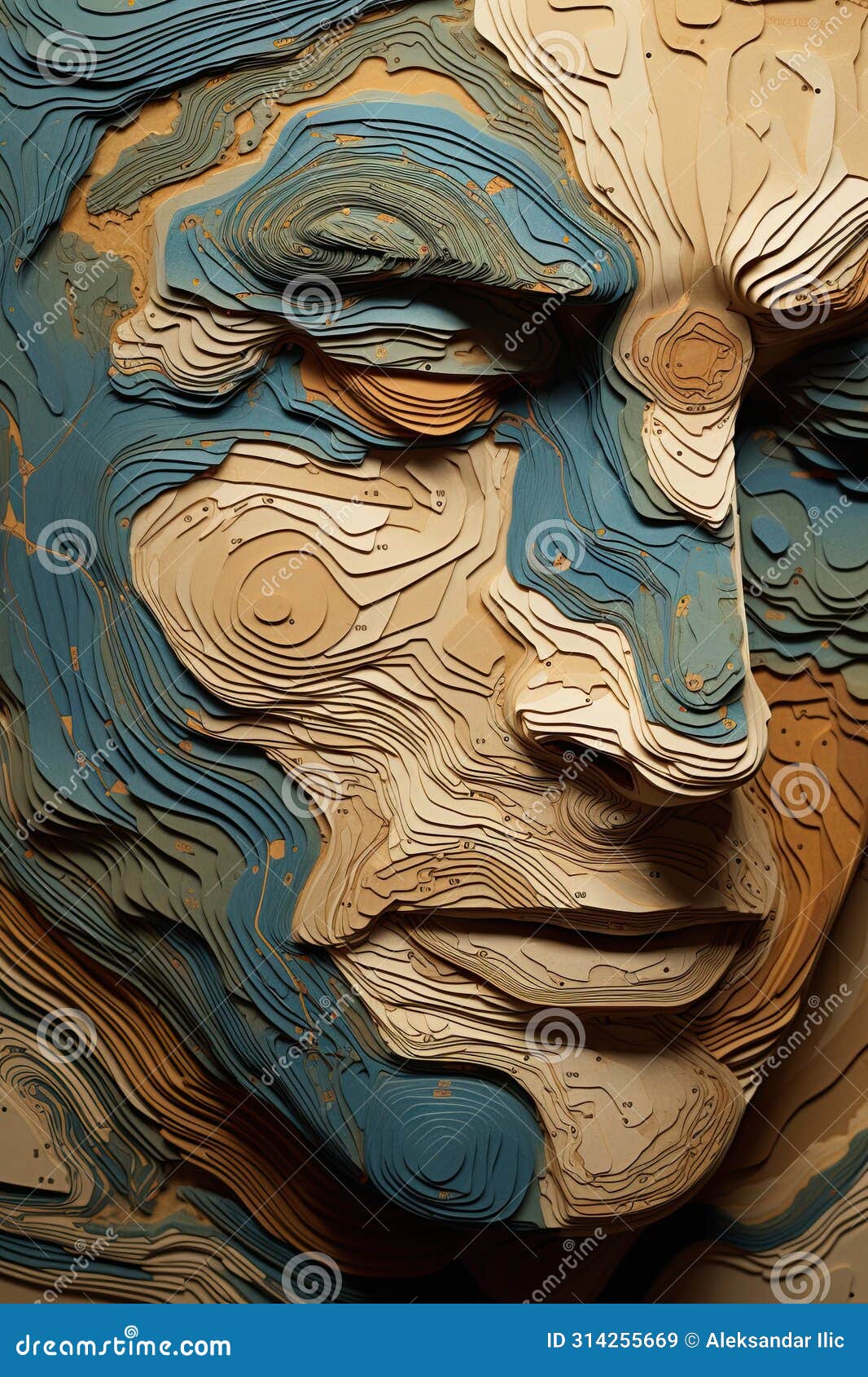 Human Face Portrait in Style of Topographical Map. Ai Generative Stock ...
