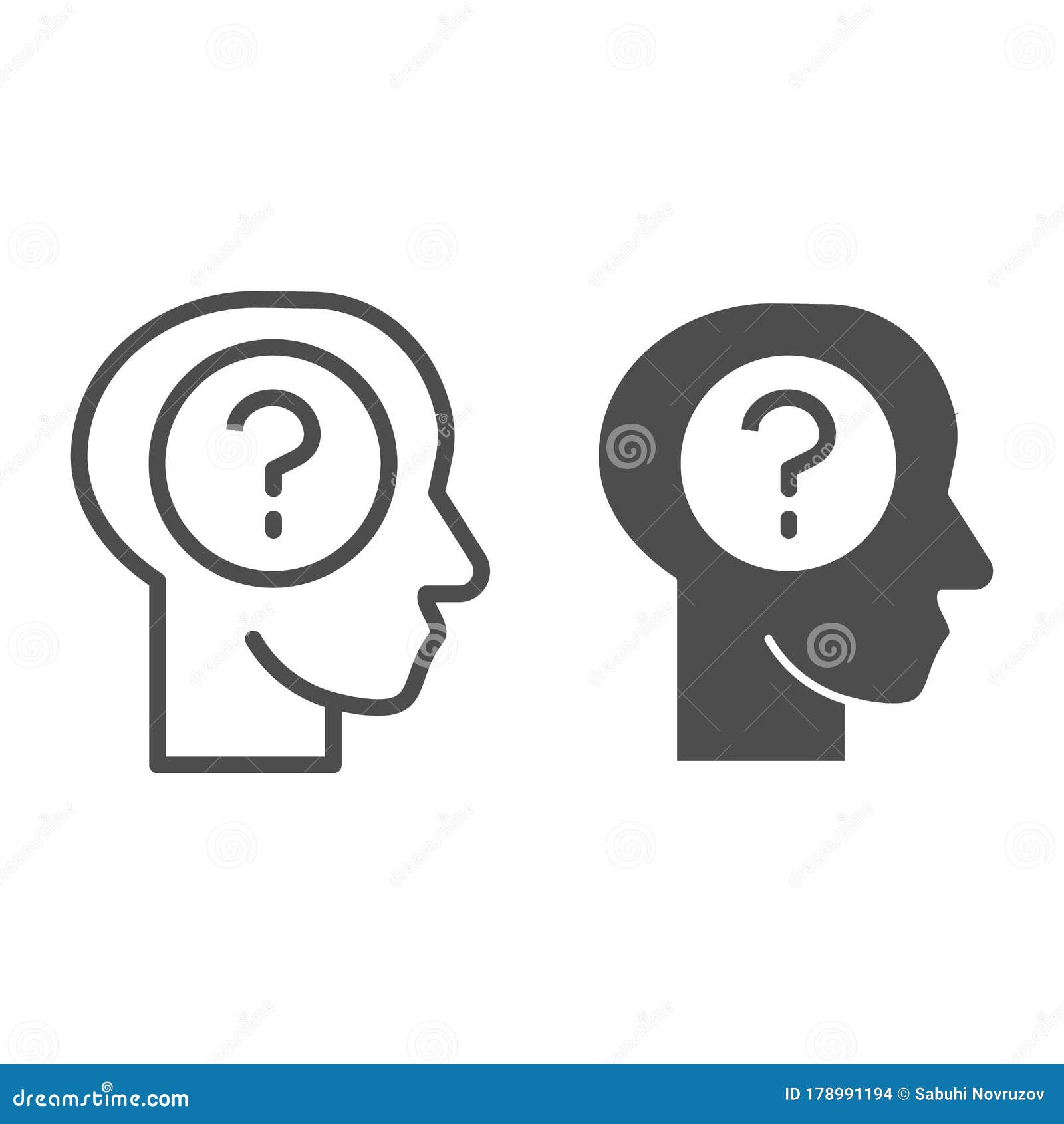 Human Face with Question Line and Solid Icon. Man Head Silhouette and ...