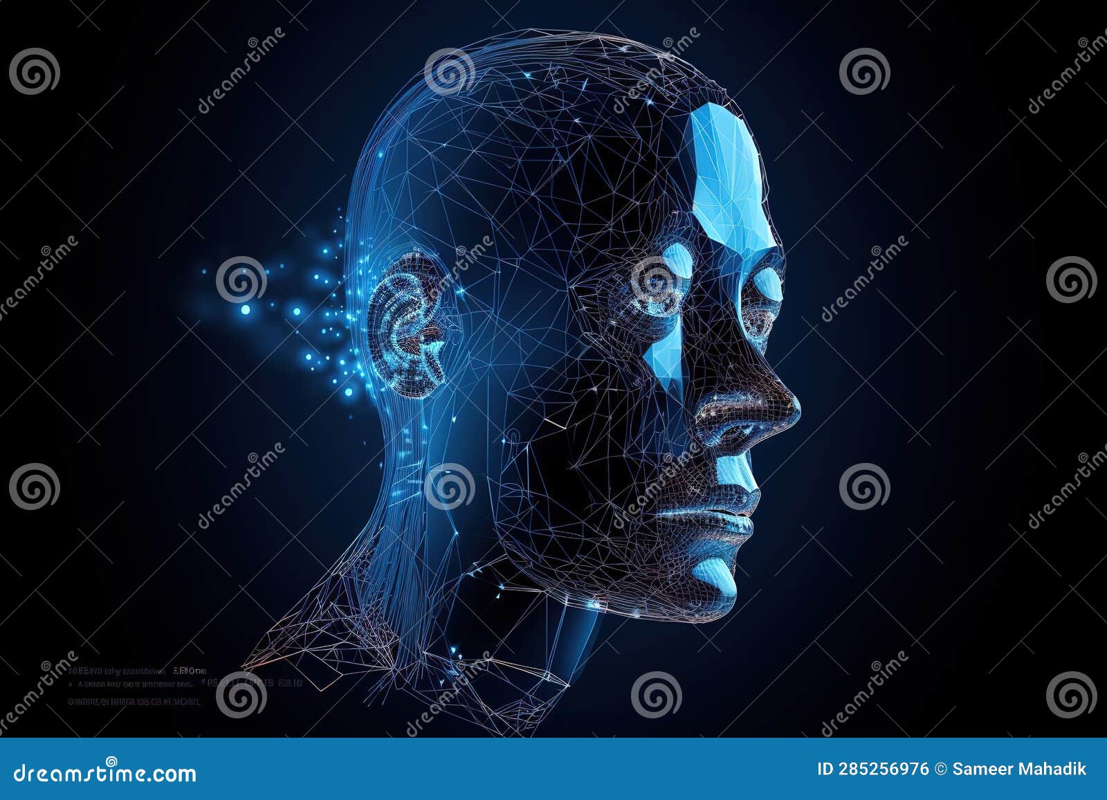 Human Face Structure with Blue Particles. Generative AI Stock ...