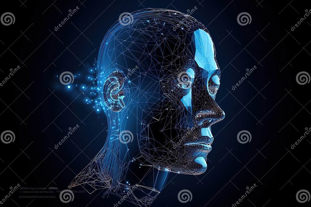Human Face Structure with Blue Particles. Generative AI Stock ...