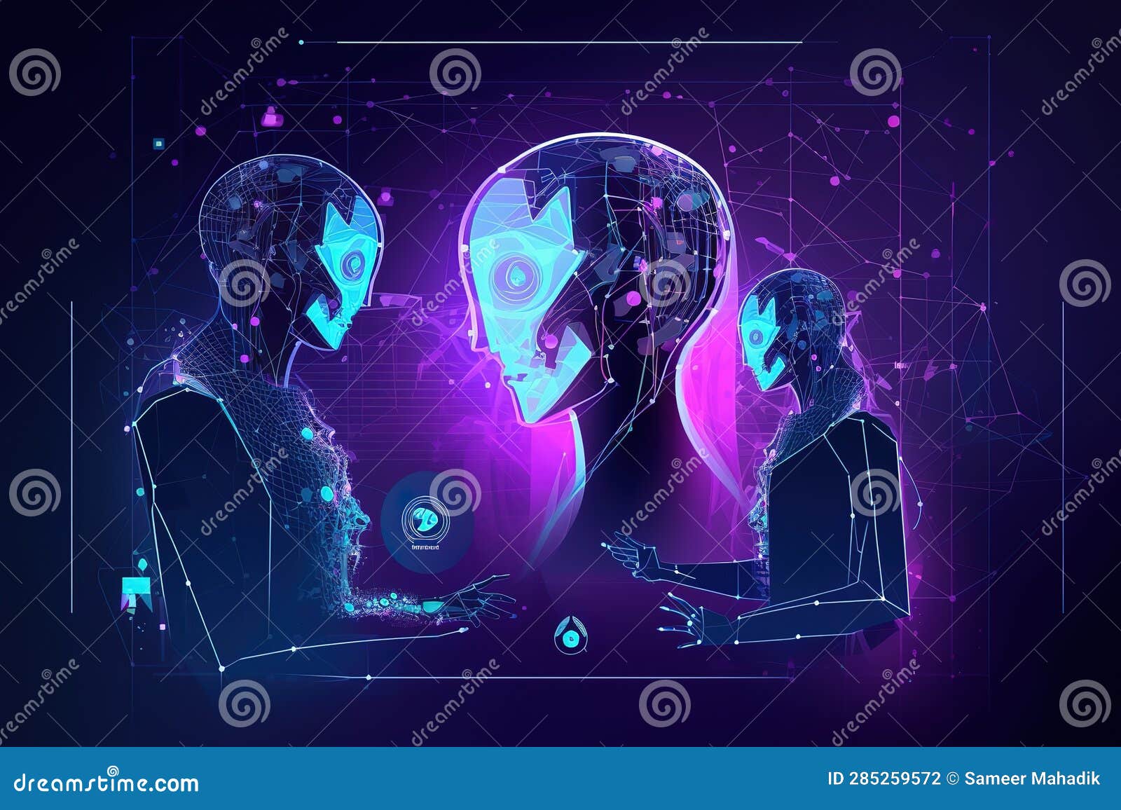 Human Face Structure with Blue and Purple Particles. Generator AI Stock ...