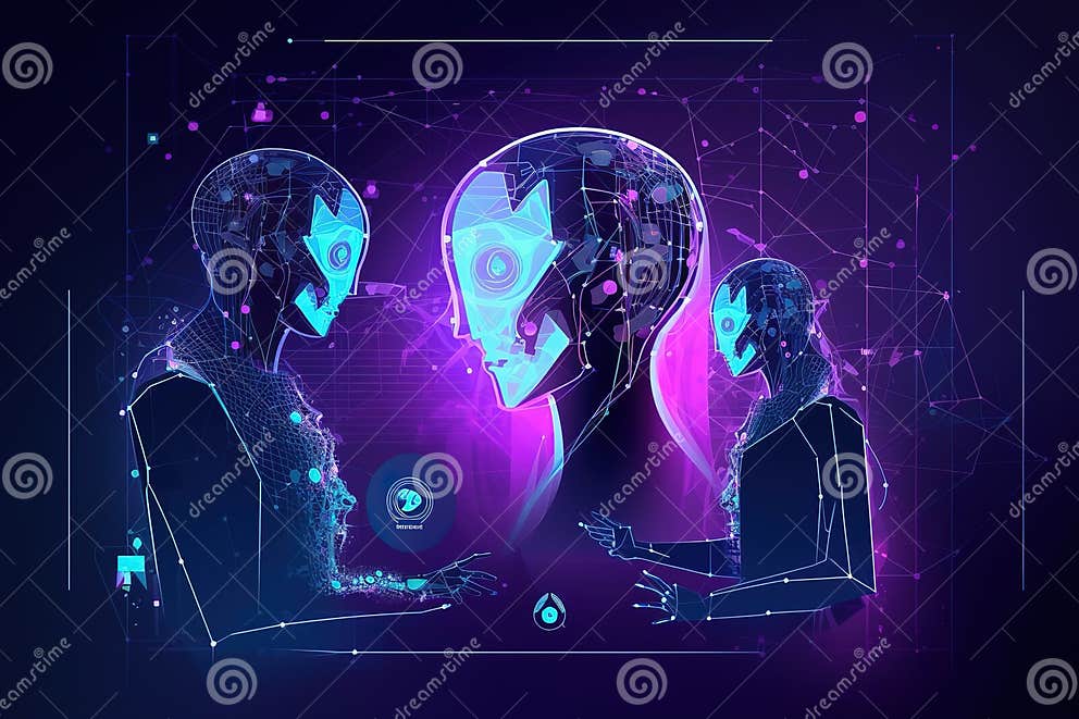 Human Face Structure with Blue and Purple Particles. Generator AI Stock ...