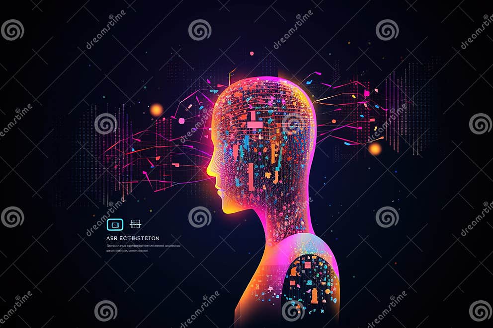 Human Face Structure with Blue and Purple Particles. Generator AI Stock ...