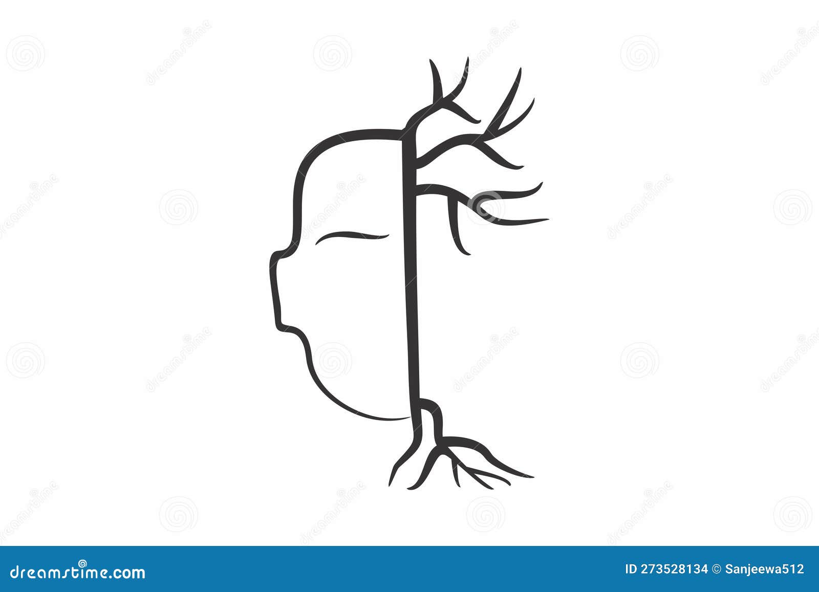 Human Face with Tree Concept Simple Art Drawing Stock Vector ...