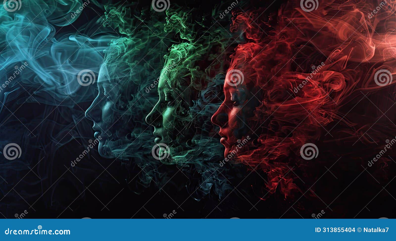 Human Faces Emerge from a Dark Background Stock Illustration ...