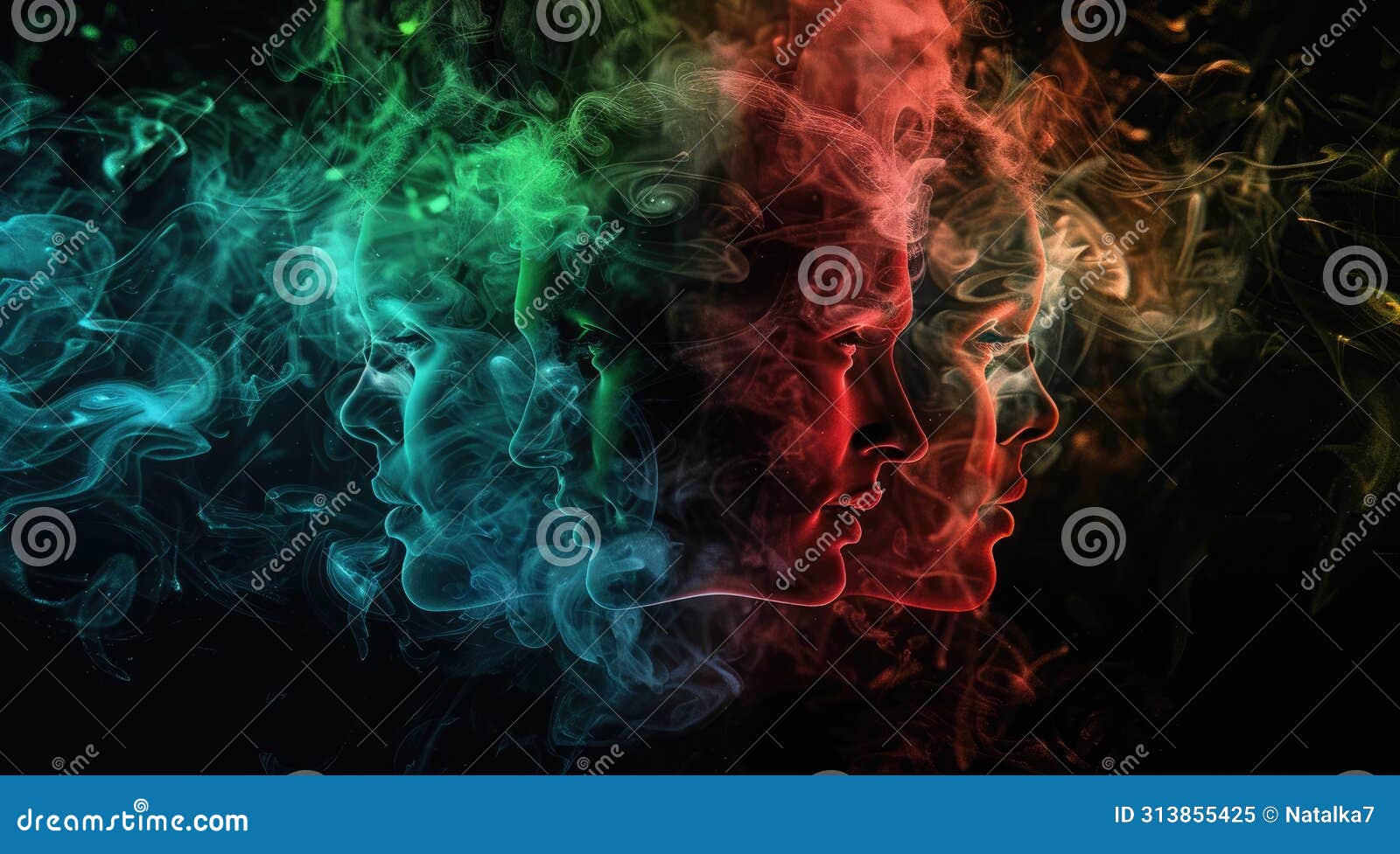 Human Faces Emerge from a Dark Background Stock Illustration ...