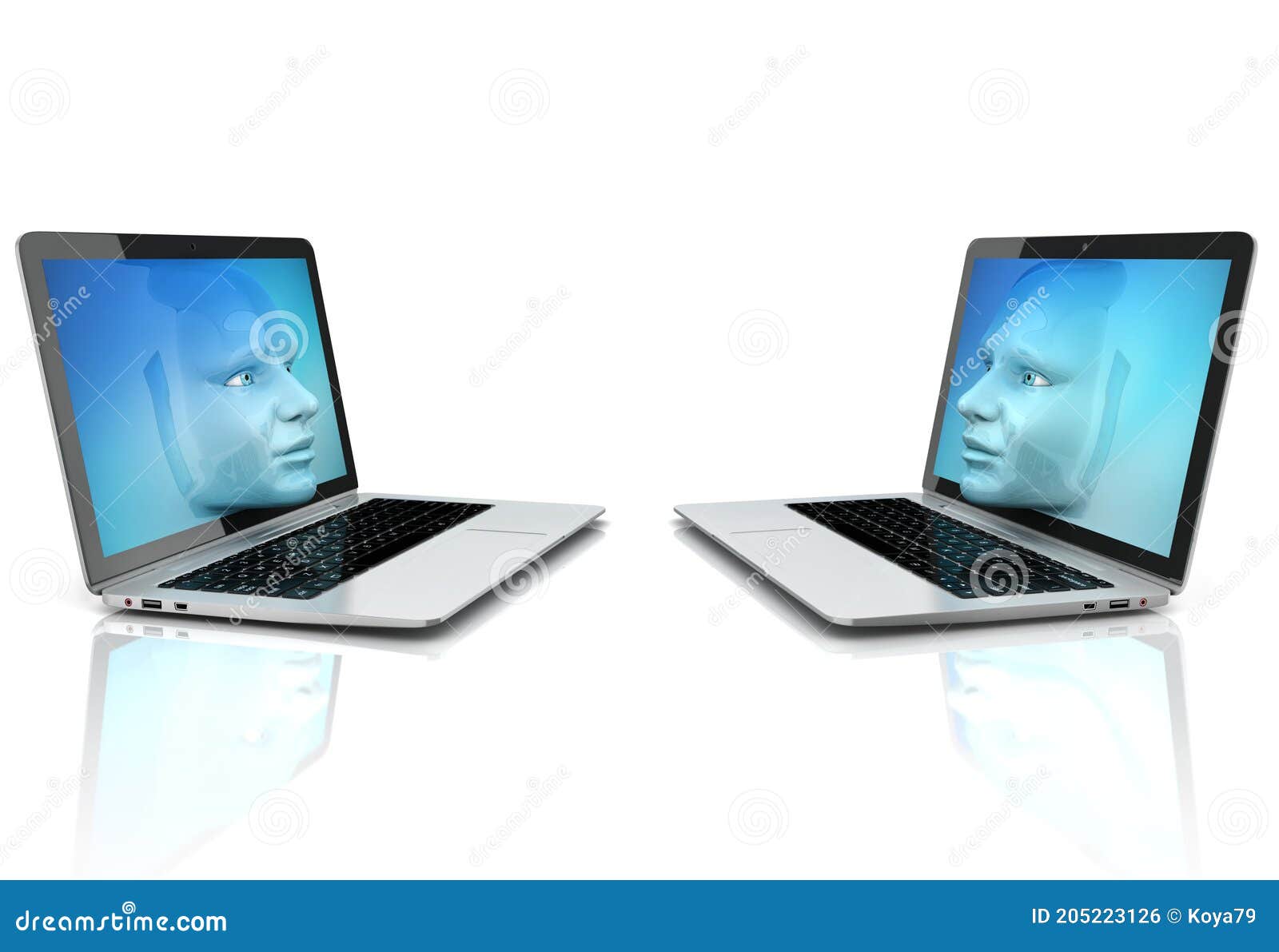 Human Faces Exiting the Computer Screens Stock Illustration ...