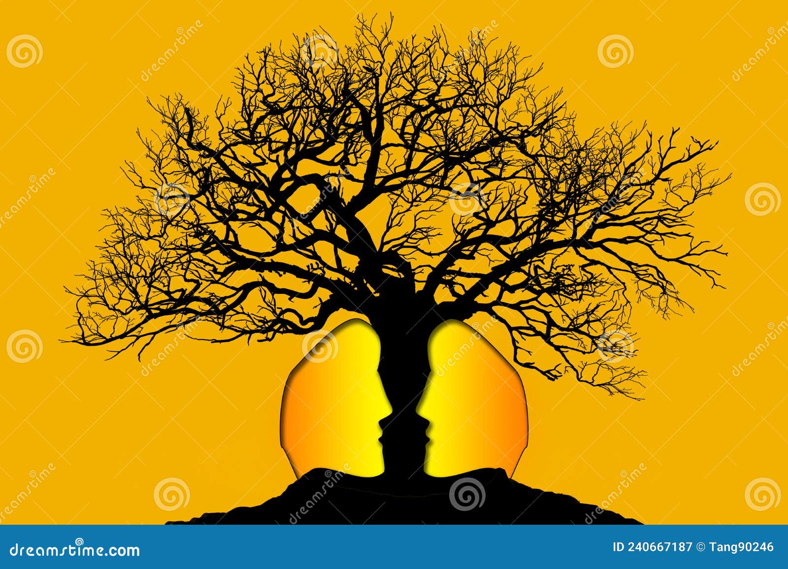 Human Faces and Tree Silhouette Stock Illustration - Illustration of ...