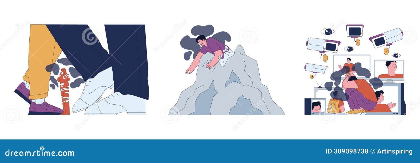 Human Fears Set. Scared Characters Confronting Personal Emotional ...