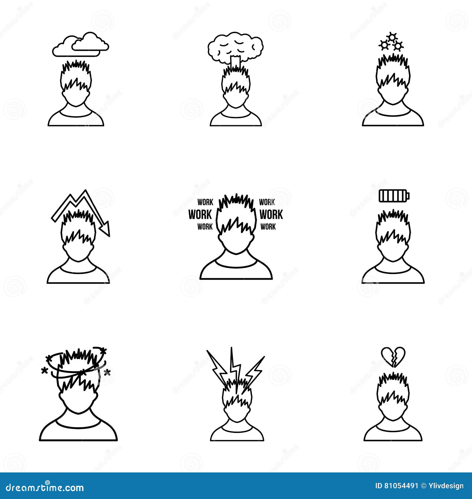 Human Feelings Icons Set, Outline Style Stock Vector - Illustration of ...