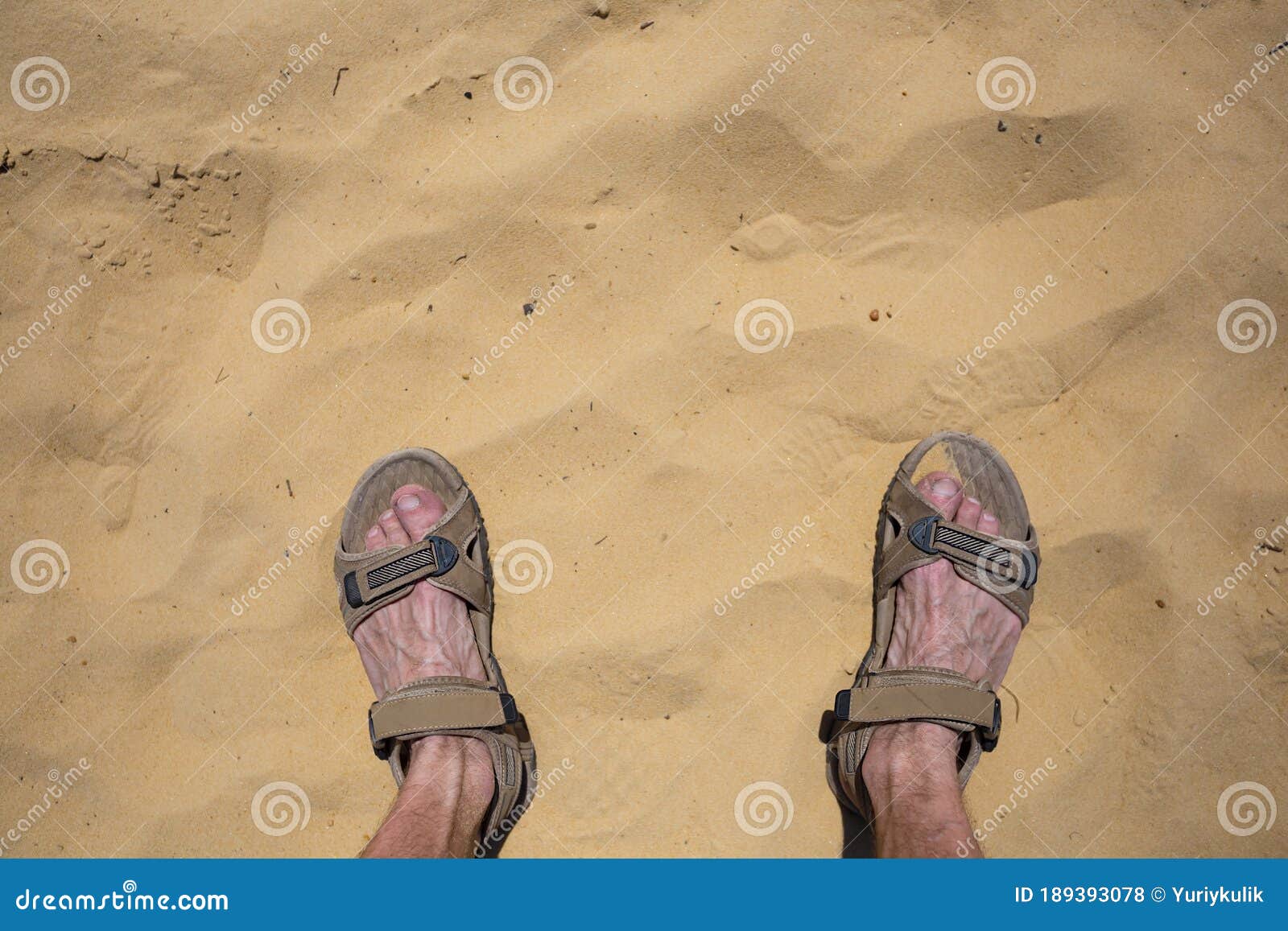 Human Feet in a Sandals Stay on a Sand Stock Photo - Image of summer ...
