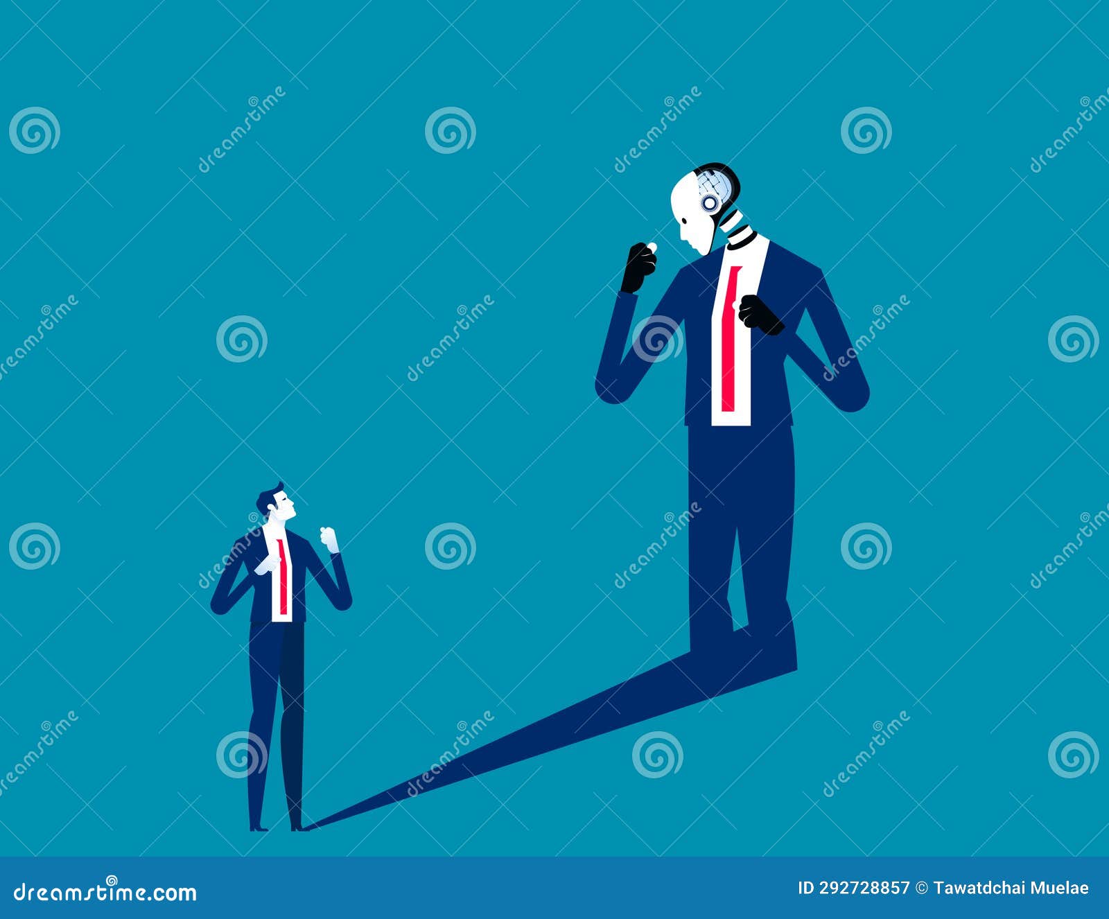 Human Fighting Robot Shadow. Business Artificial Intelligence Concept ...