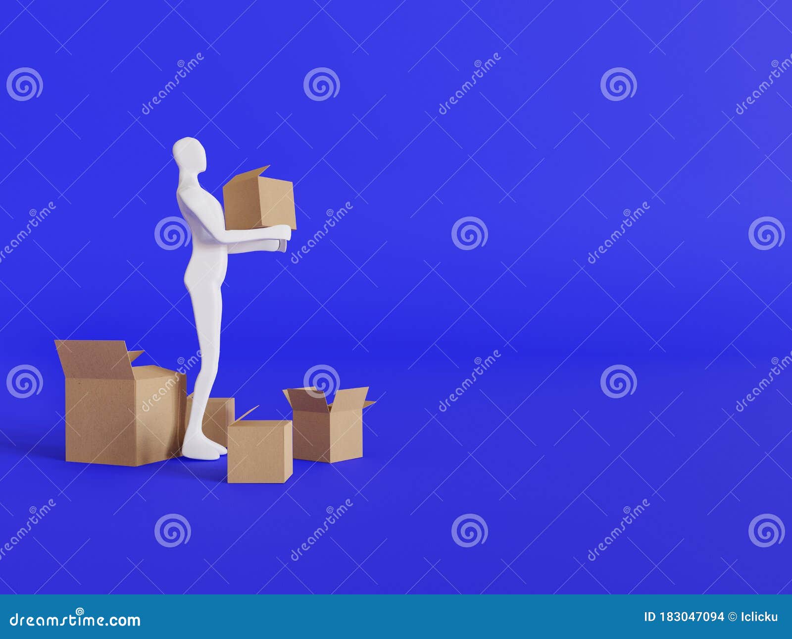 Human Figure Carring Cardboard Moving Boxes with a Blue Background ...