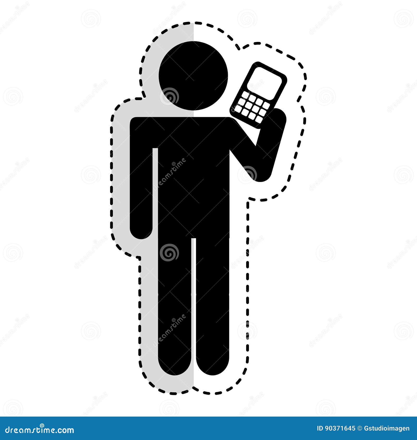 Human Figure with Cellphone Device Isolated Icon Stock Vector ...